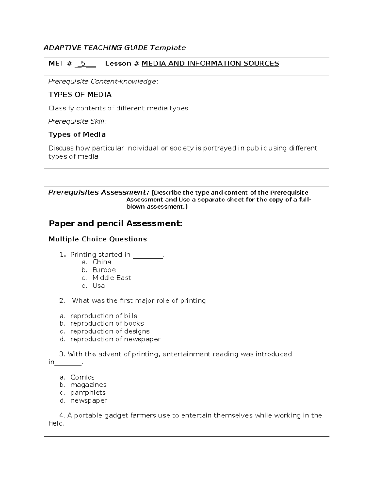 ATG Media and Information Literacy MET 5 - ADAPTIVE TEACHING GUIDE ...