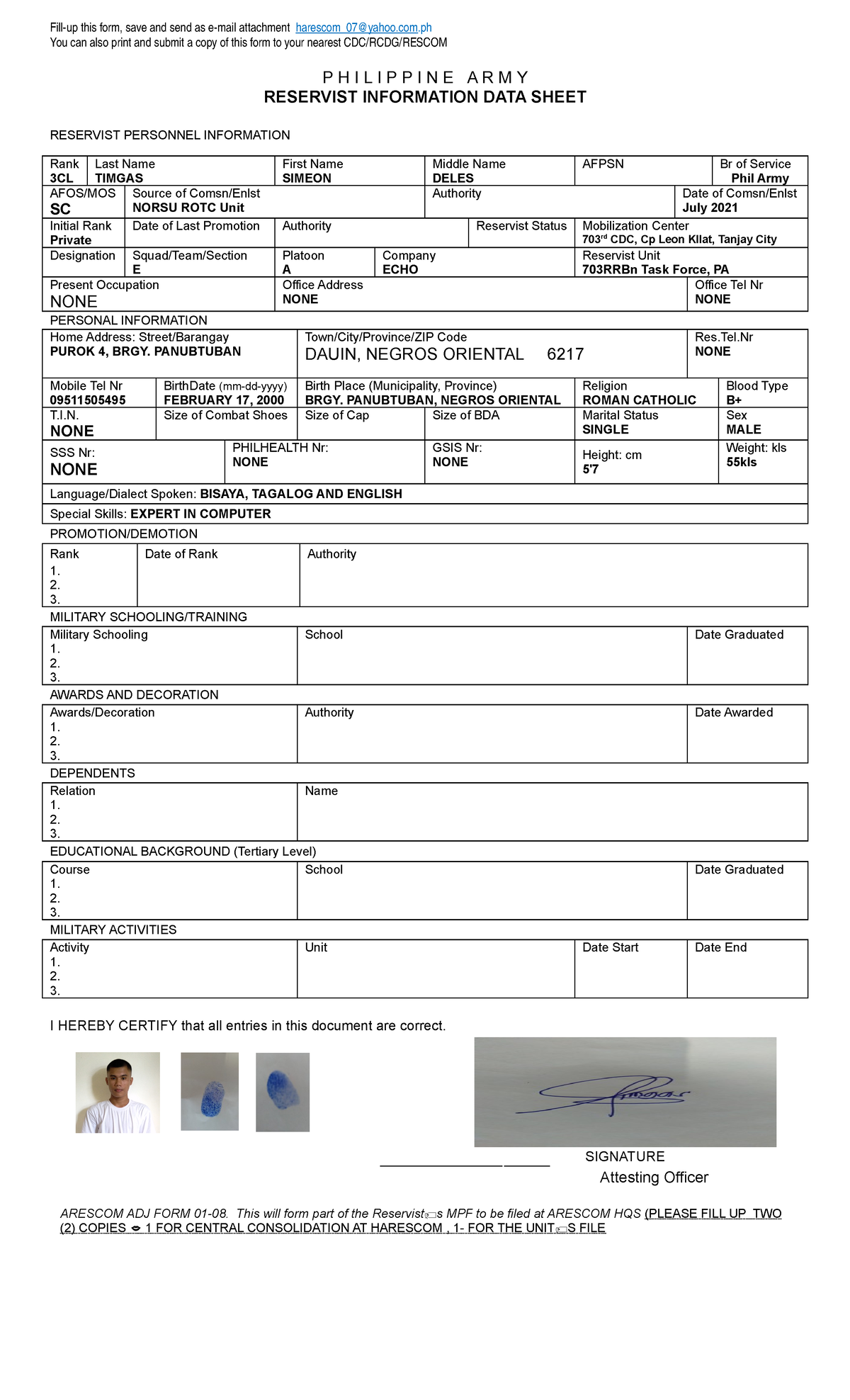 Timgas Simeon D. RIDS WPS FILE - Fill-up this form, save and send as e ...