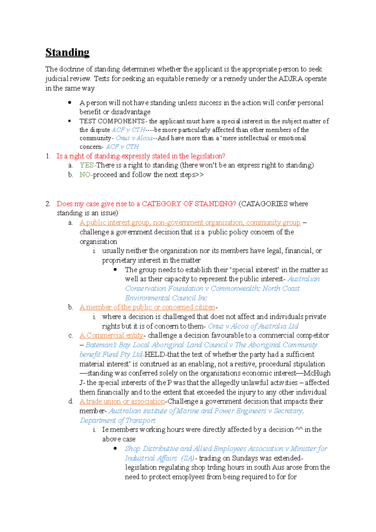 Standing exam notes - Summary Australian Administrative Law - Standing ...