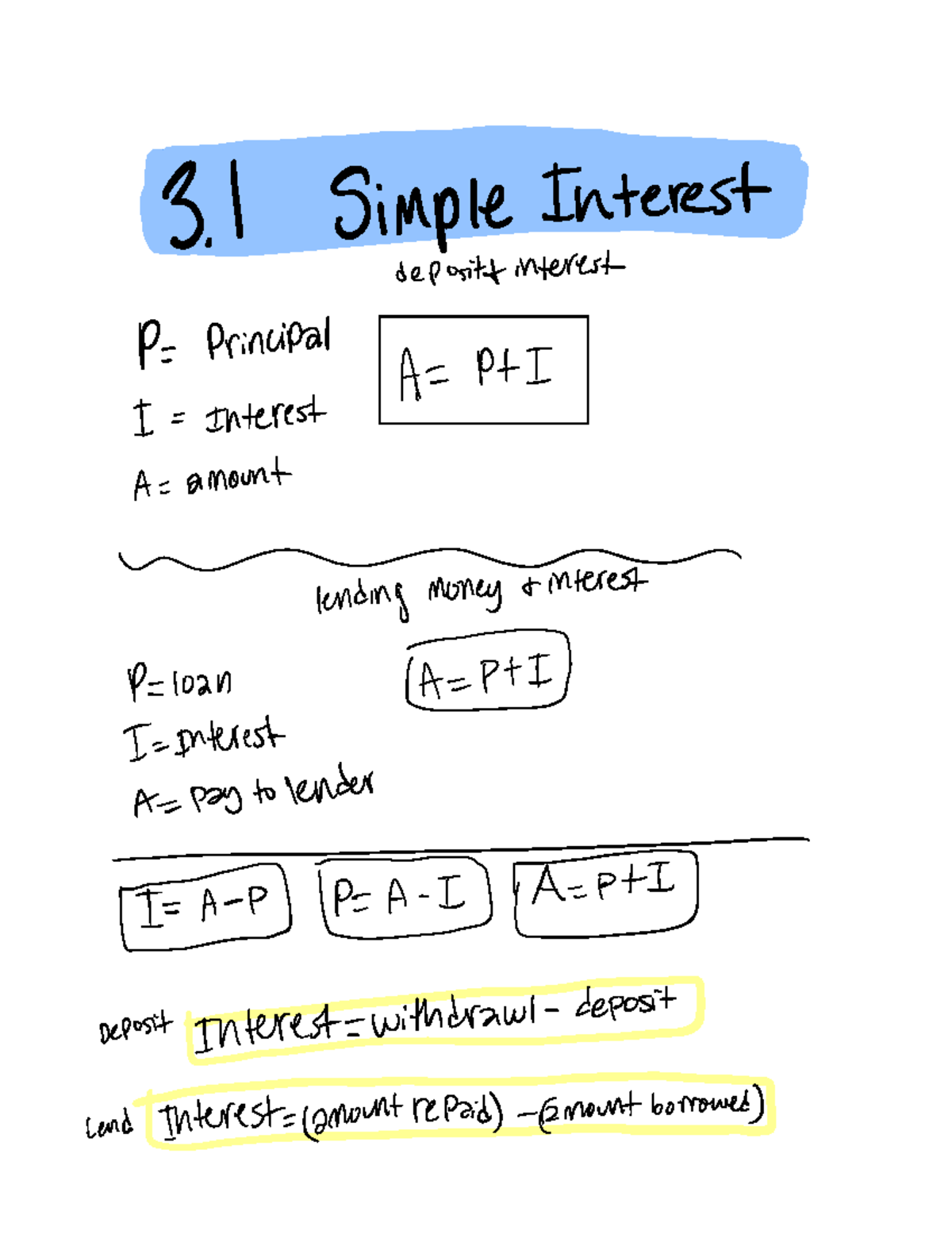 3.1 Simple Interest - 3 1 ####### Simple Interest depositt interest P ...