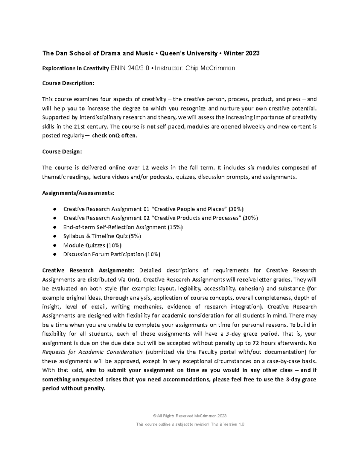 ENIN 240 Course Outline (Winter '23) - The Dan School of Drama and ...