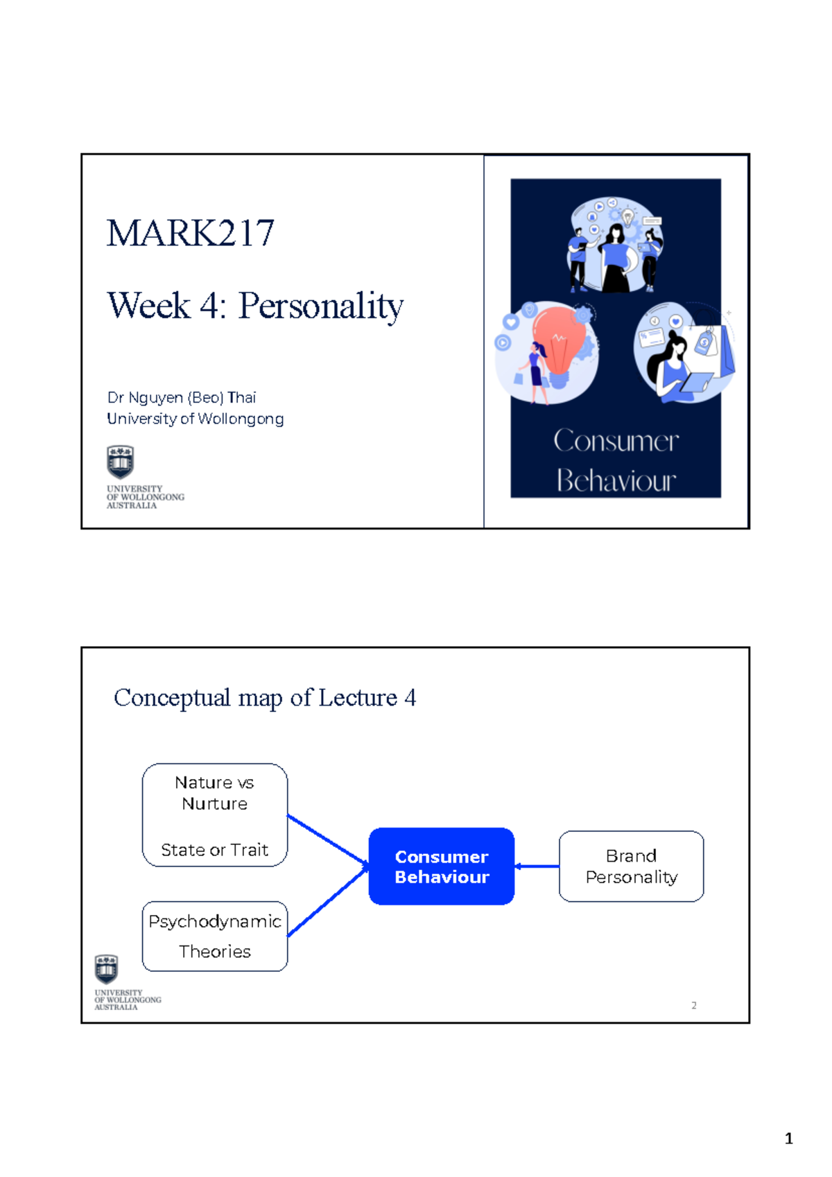 MARK217 Week 4 - lecture notes - MARK Week 4: Personality Dr Nguyen ...