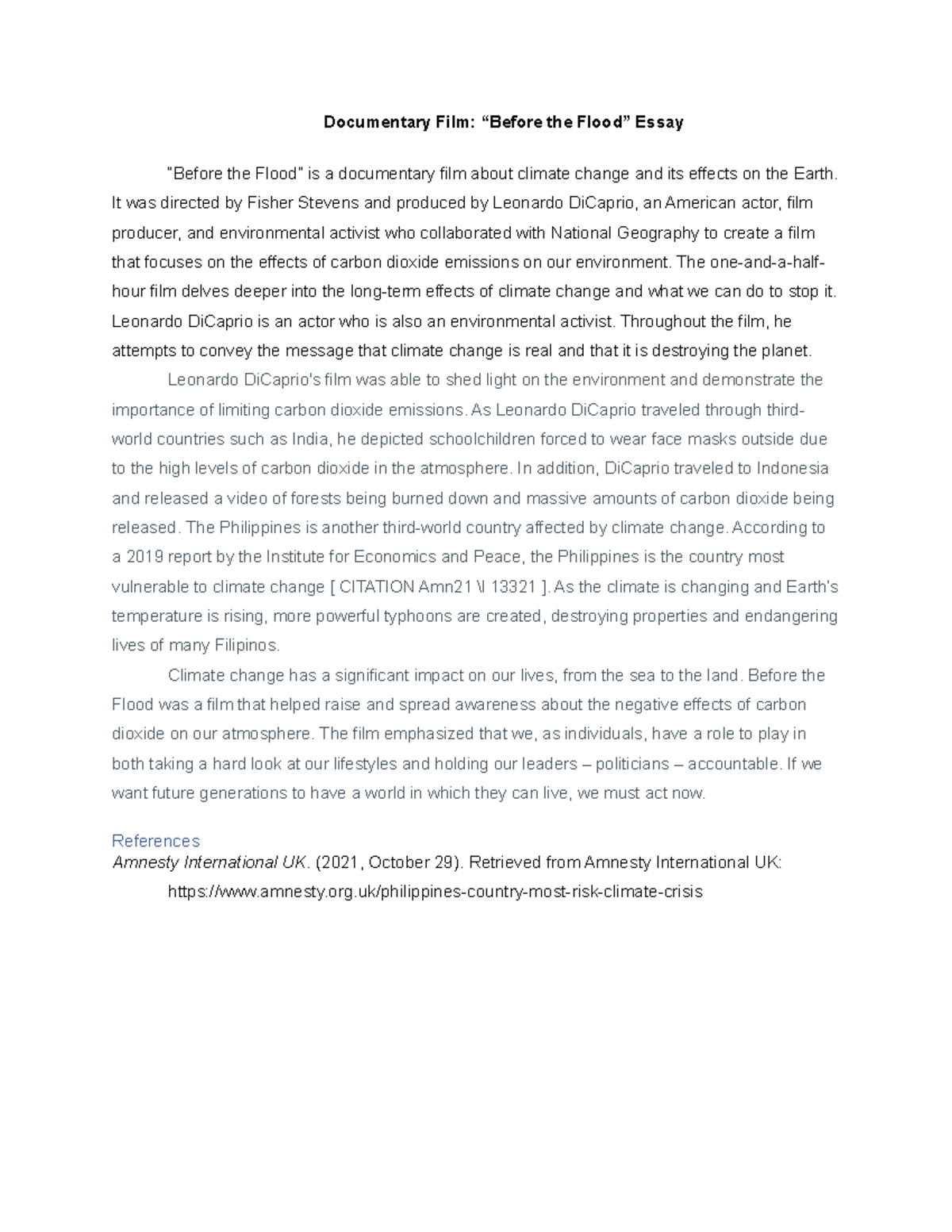 Asido, Before the Flood - Documentary Film: “Before the Flood” Essay ...