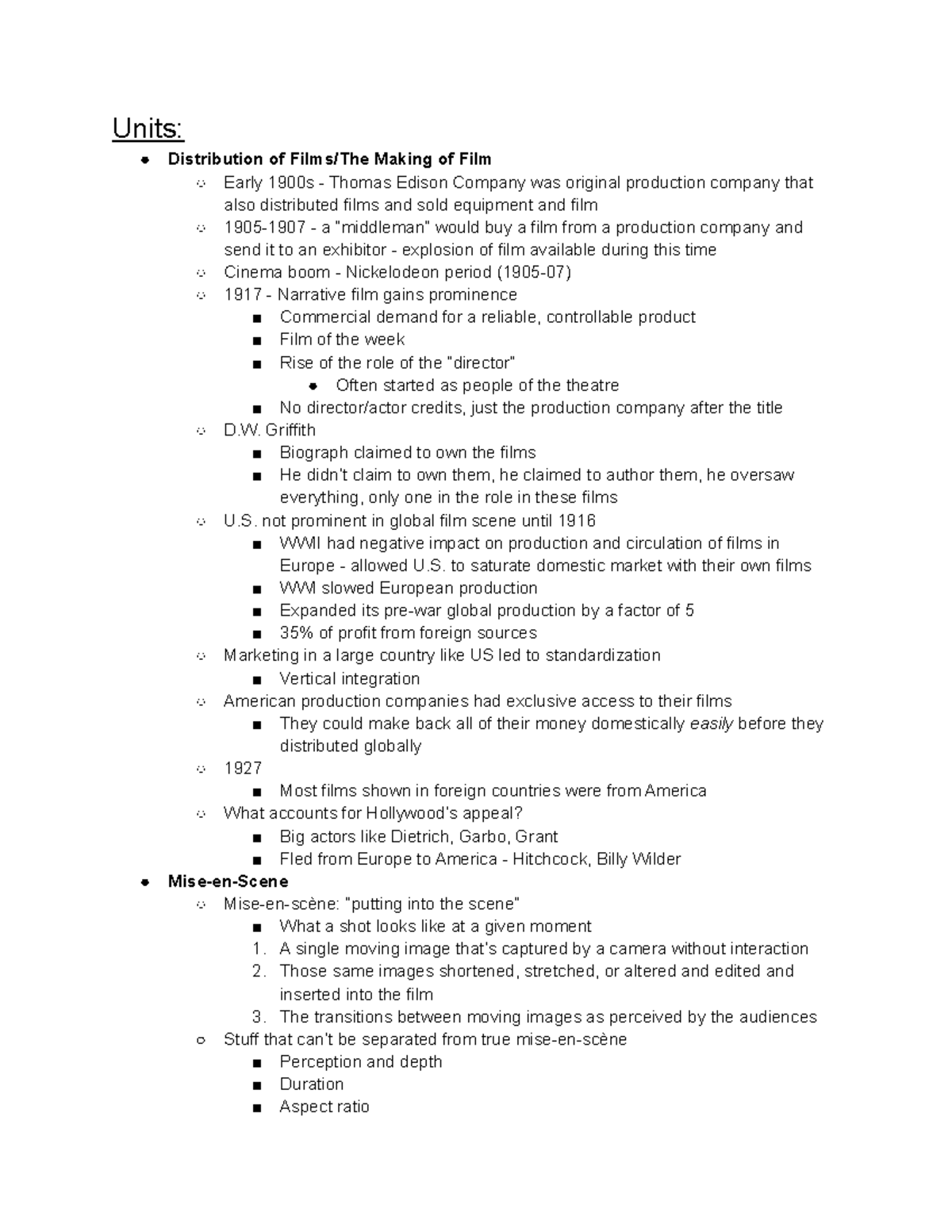 Intro to Film Study Guide - Units: Distribution of Films/The Making of ...
