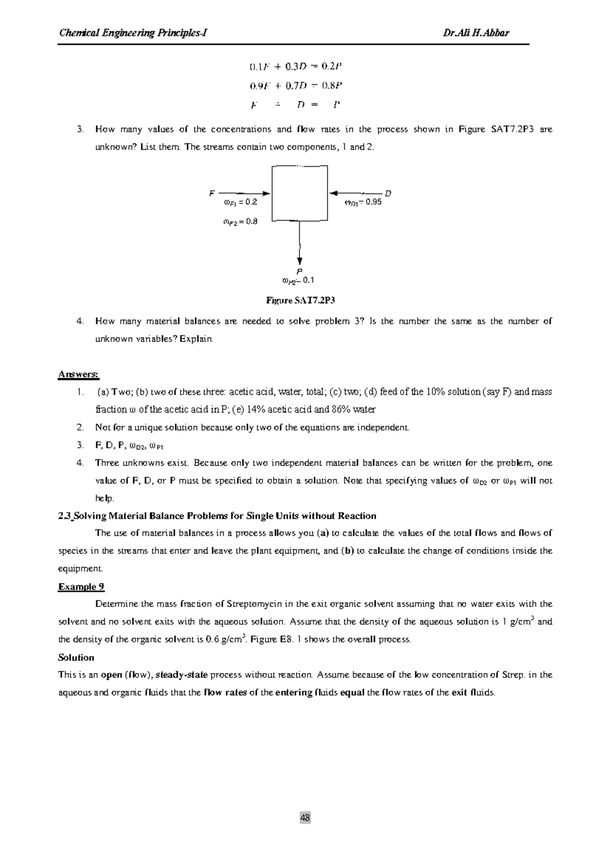 Solution Manual Basic Principles and Calculations 2 - How many values of the concentrations and ...