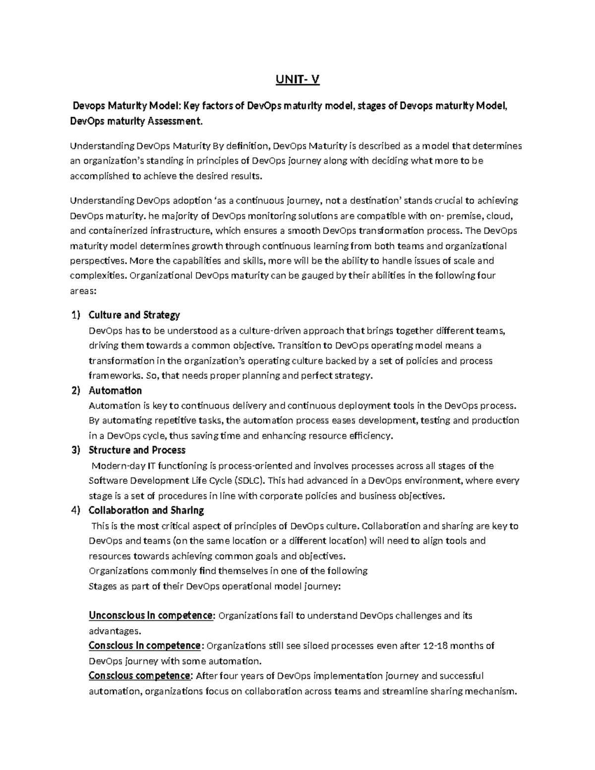 UNIT-5 - Nothing - UNIT- V Devops Maturity Model: Key factors of DevOps maturity model, stages ...
