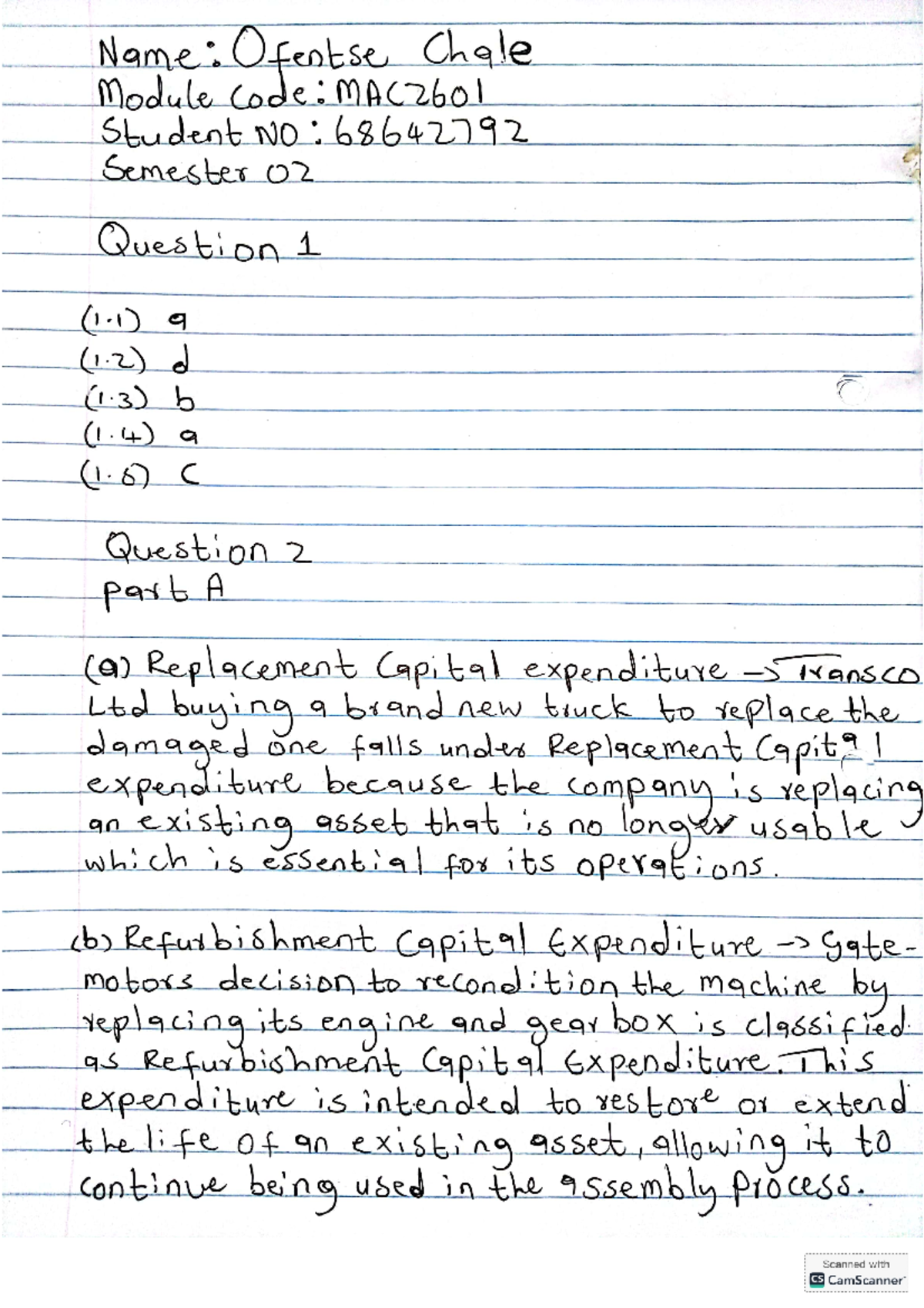 Mac2602 September 2024 (1) - Name: Ofentse Chale Module Code: MAC2601 ...
