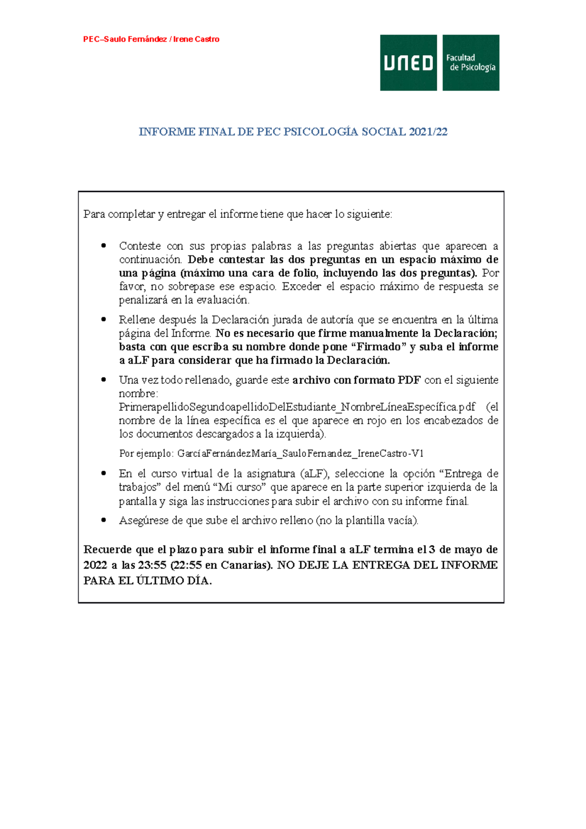 Informe final de PEC 21 22Saulo Fernandez Irene Castro V1 - PEC–Saulo Fernández / Irene Castro ...