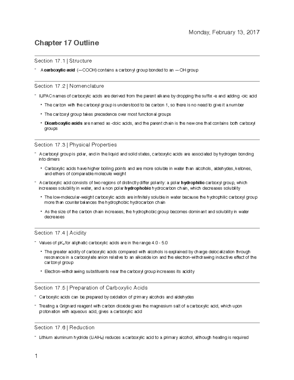 Chapter 17 Outline - Monday, February 13, 2017 Chapter 17 Outline ...