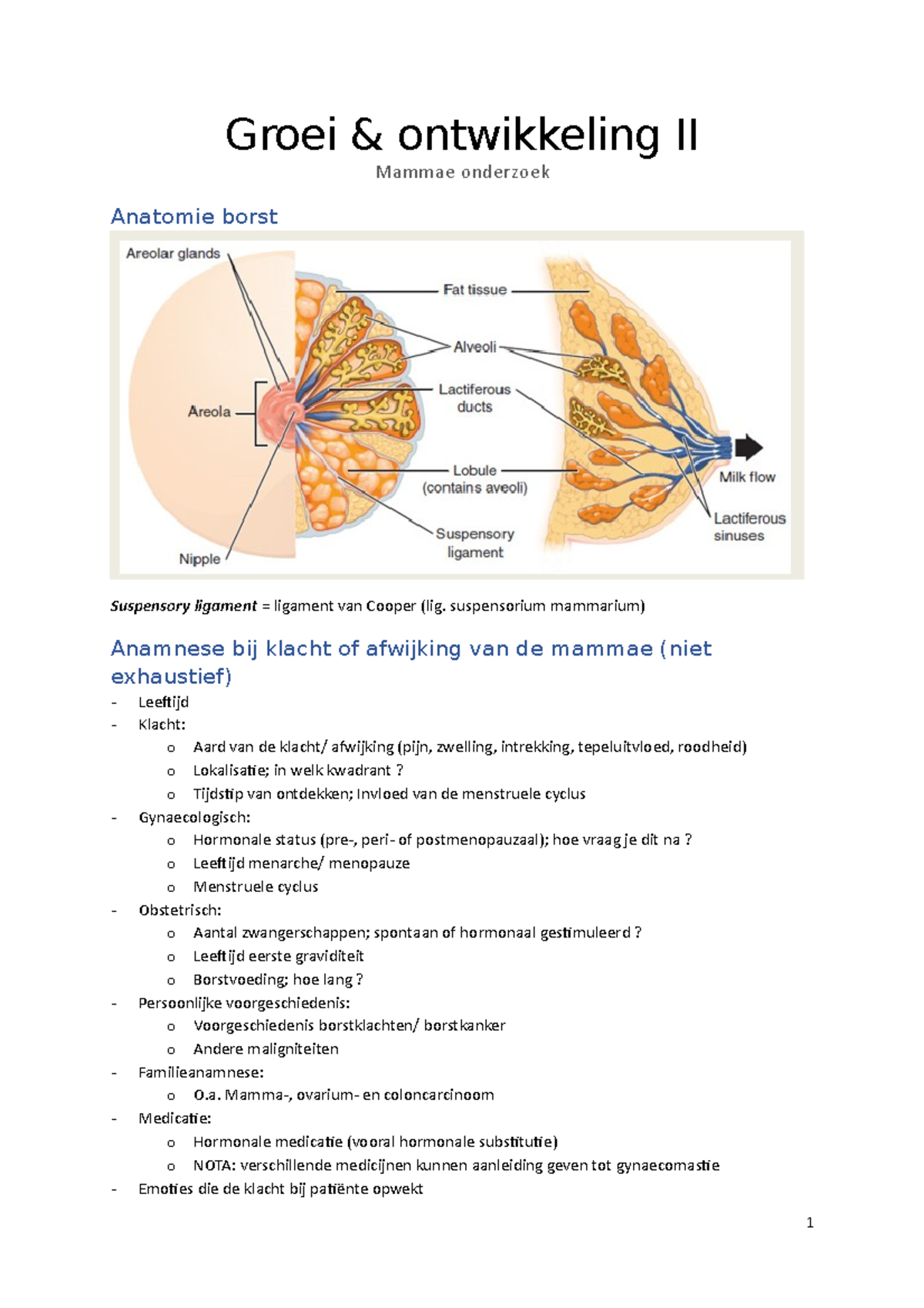 Mammae onderzoek - Groei & ontwikkeling II Mammae onderzoek Anatomie ...