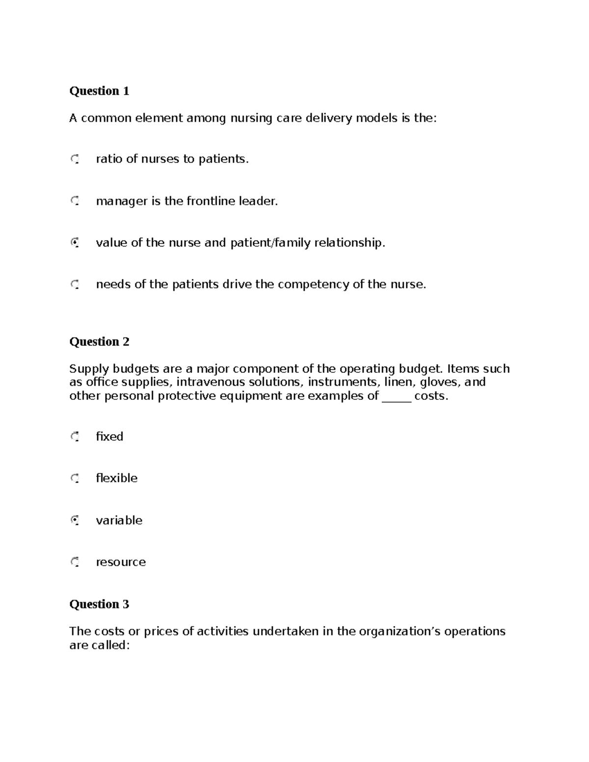Module 4 Quiz - quiz - Question 1 A common element among nursing care ...