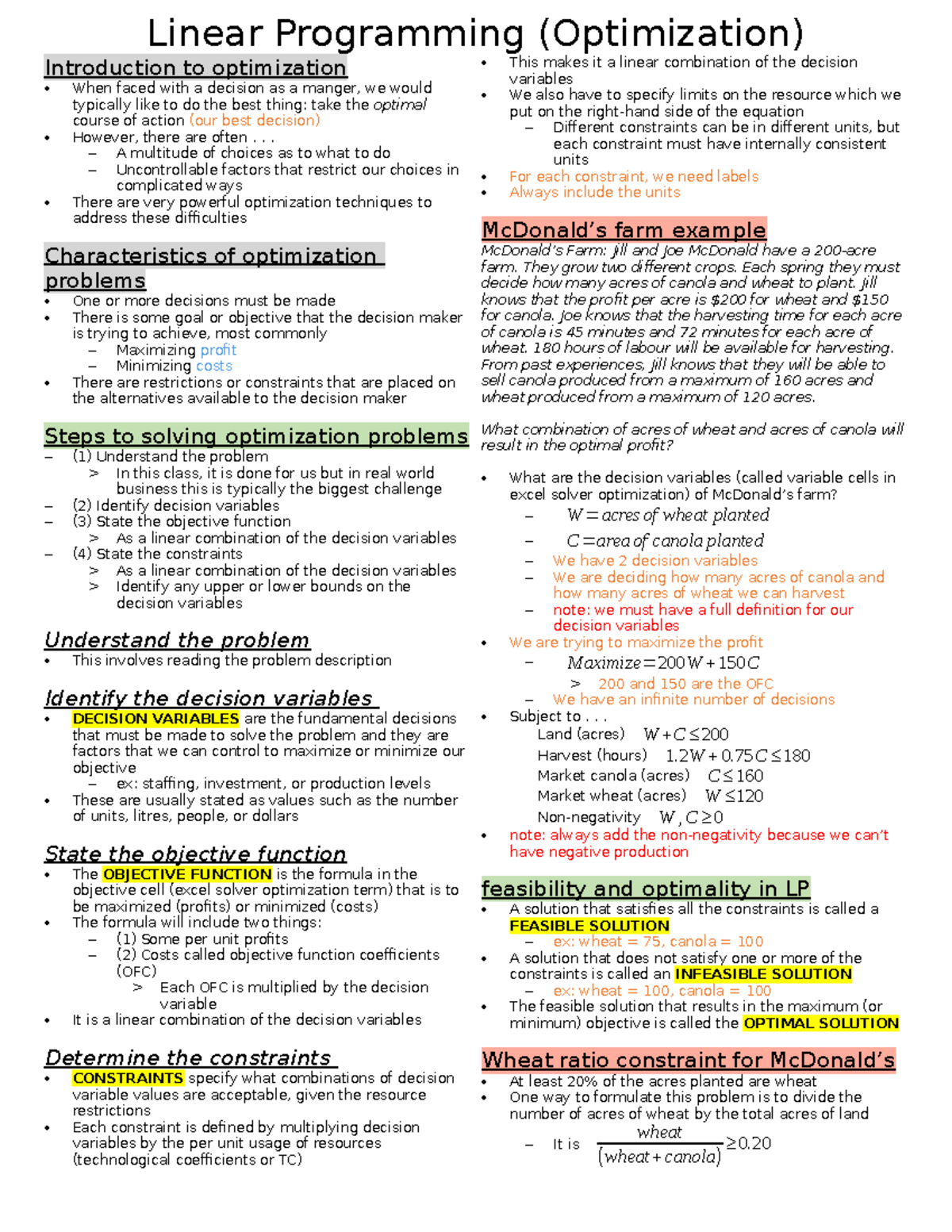 BUS 2501 - Chapter 03 - Linear Programming (Optimization) Introduction ...