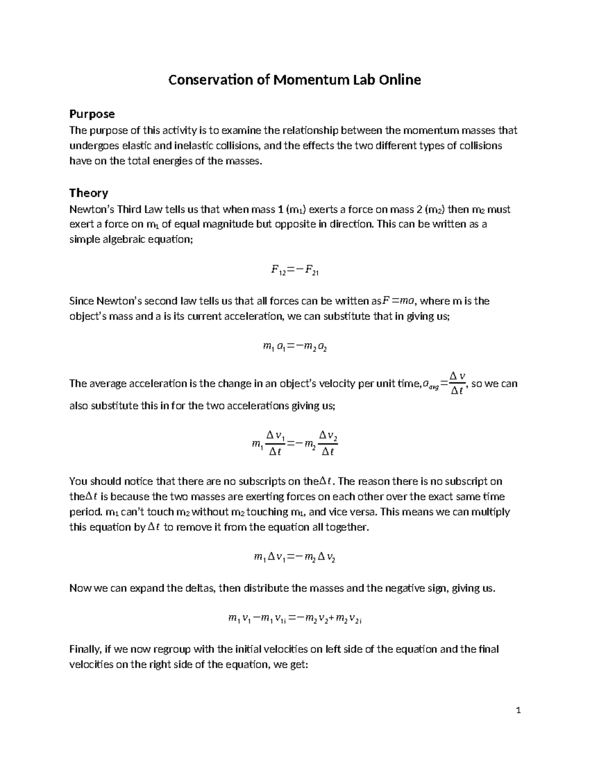 Fall2023 Conservation of Momentum Lab Online-1 - Conservation of ...
