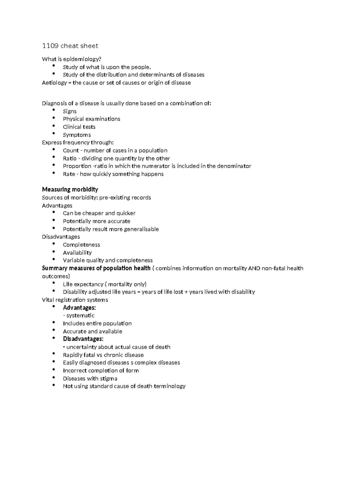 1109 cheat sheet - 1109 cheat sheet What is epidemiology? Study of what ...