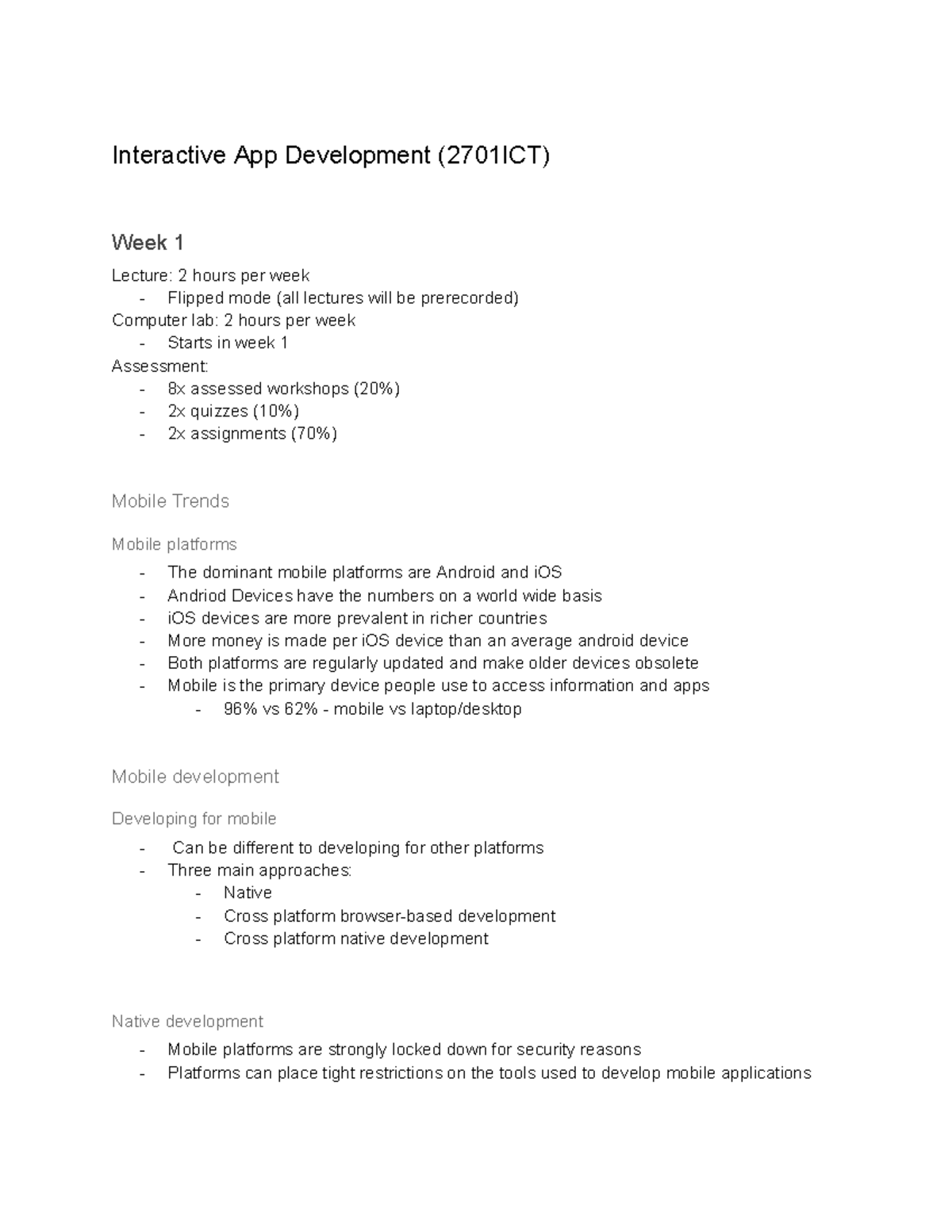Interactive App Development (2701ICT) - Browser based apps Cross platform apps that use - Studocu
