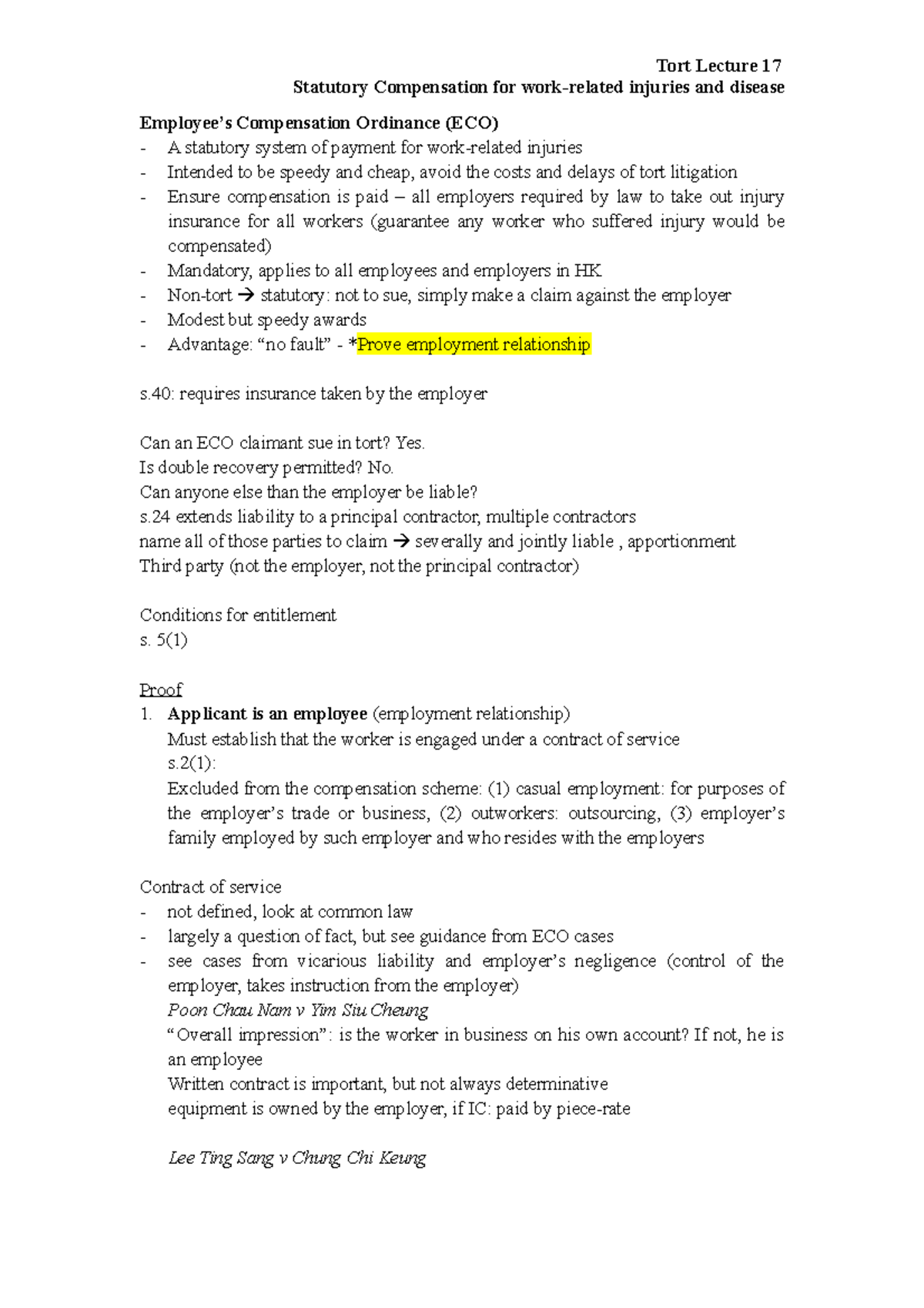 Lecture 17 Statutory Compensation - Is double recovery permitted? No ...