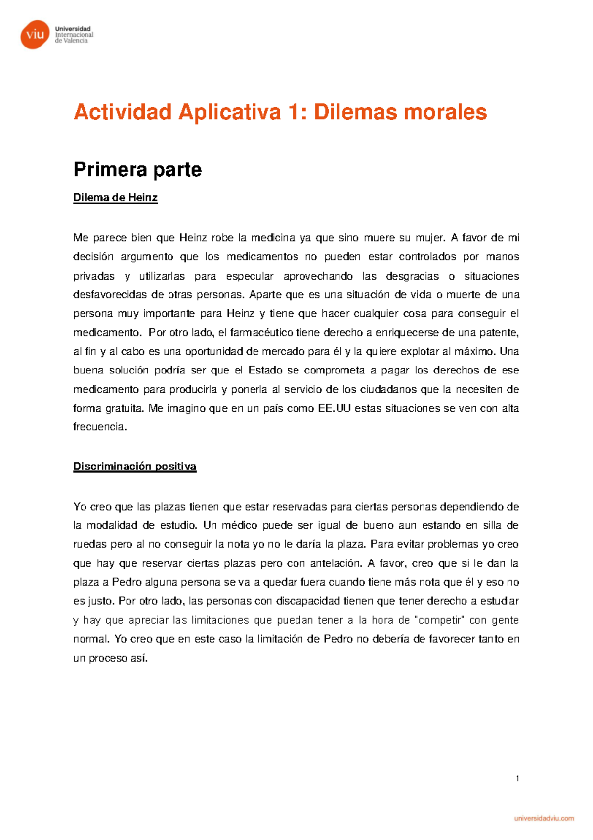 Actividad Aplicativa 1 Dilemas morales y reflexión - Actividad ...