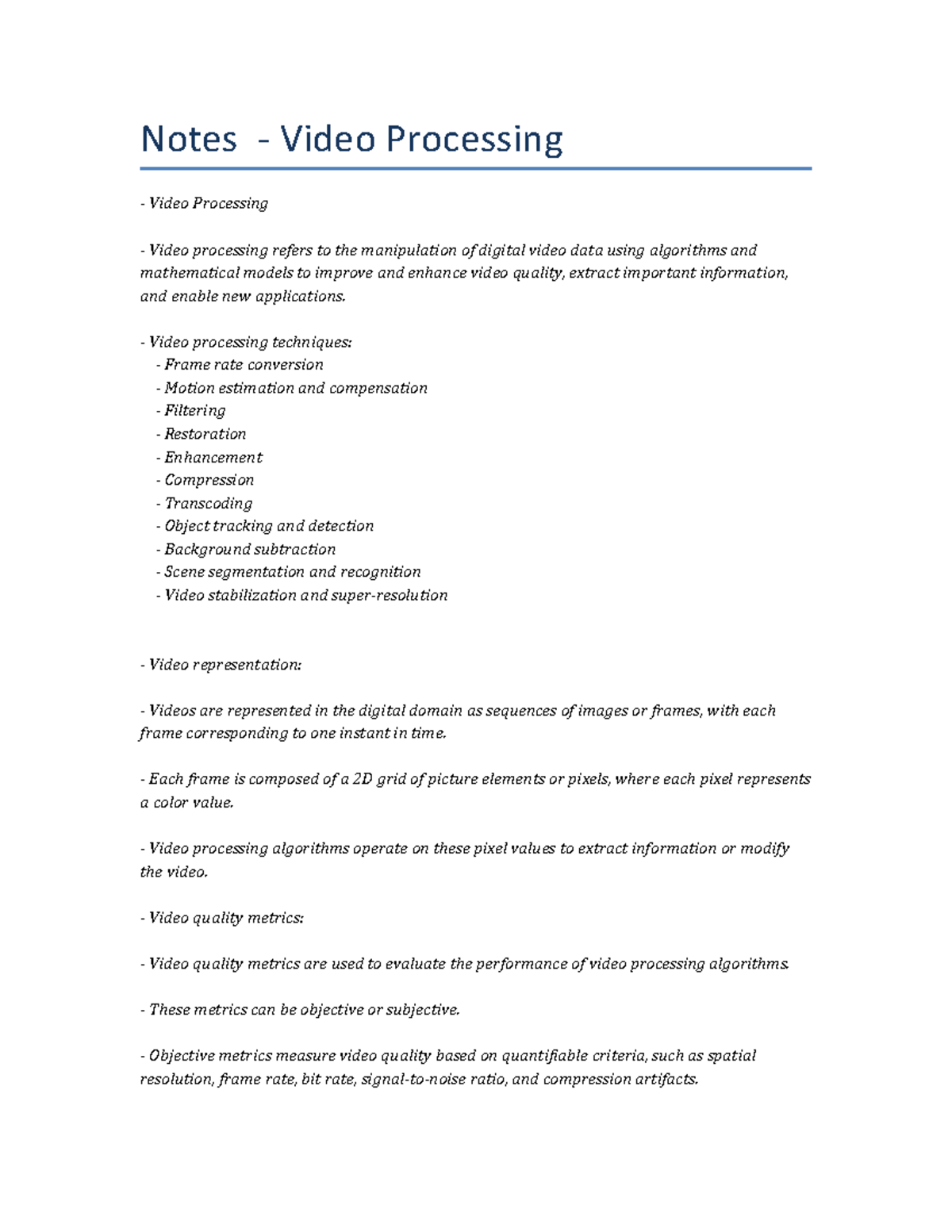 Video Processing Techniques and Applications - Studocu