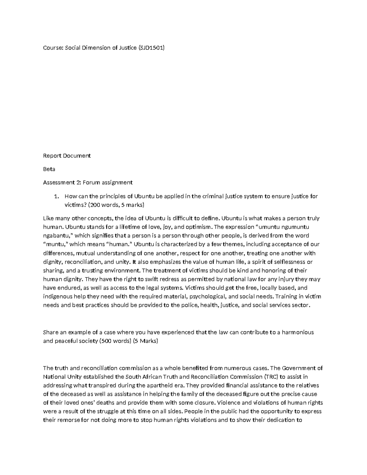 Document (7) - Assignment 1 - Course: Social Dimension of Justice ...