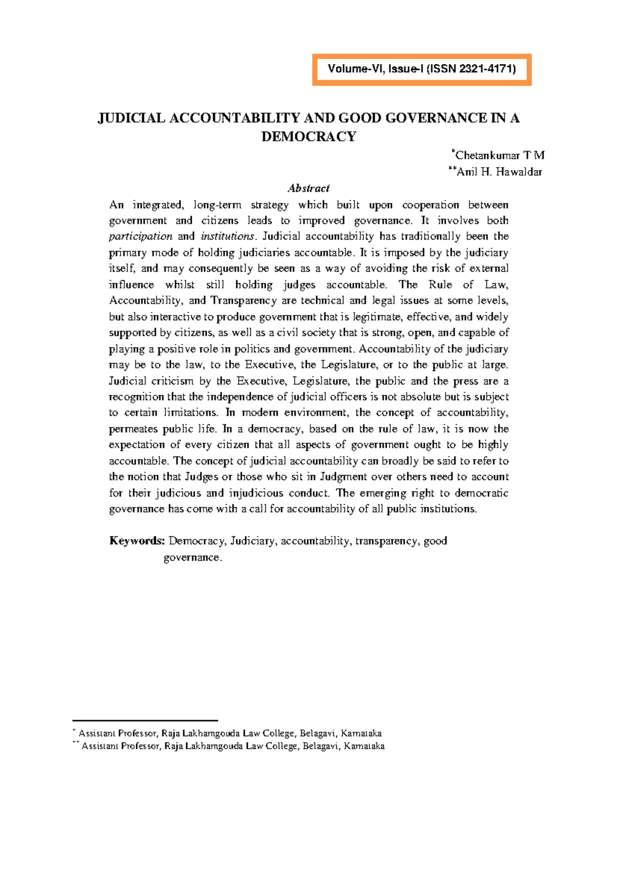 Judicial Accountability AND GOOD Governance IN A Democracy - JUDICIAL ...