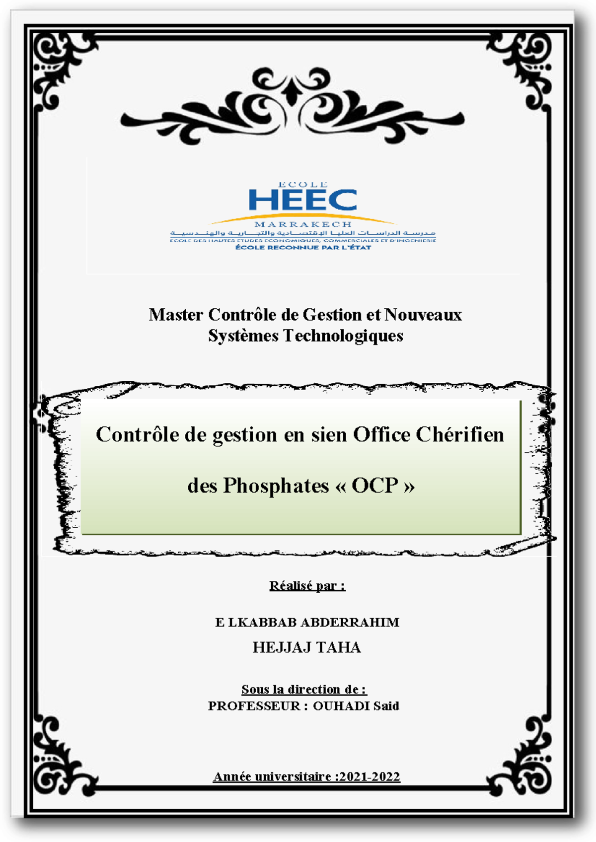 Contrôle de gestion au sein de l'OCP - Master Contrôle de Gestion et ...