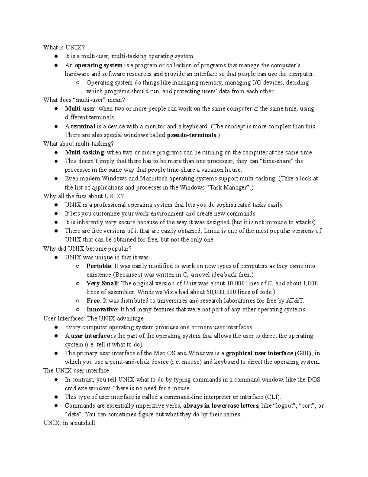 Lesson 1 Overview of UNIX - What is UNIX? It is a multi-user, multi ...