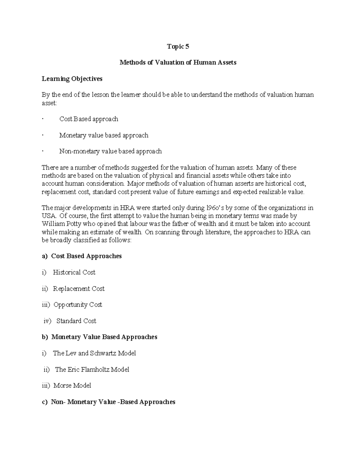 Topic 5- Methods OF Valuation OF Human Asset - Topic 5 Methods of ...