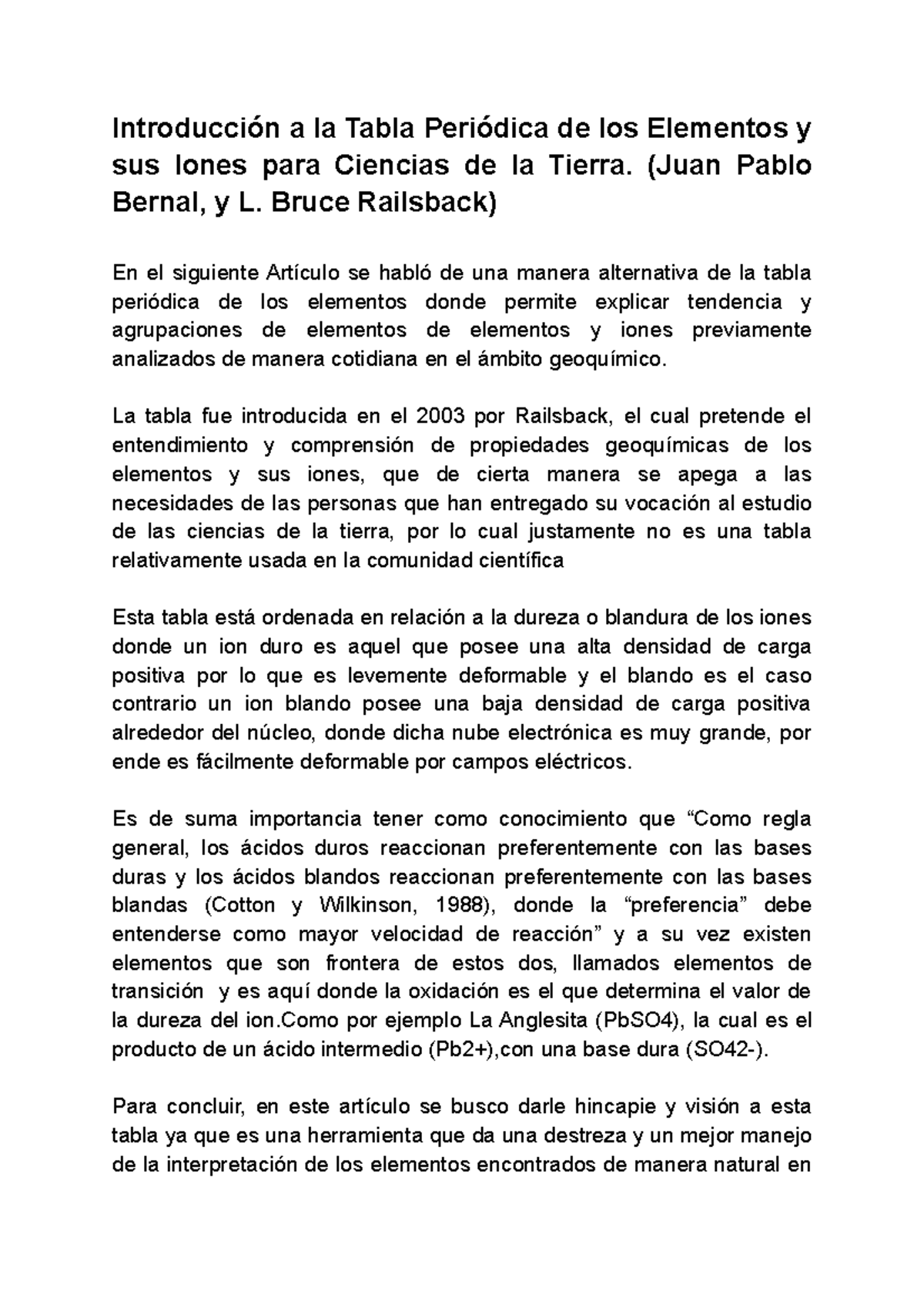 Ensayo Introducción a la Tabla Periódica de los Elementos y sus Iones ...