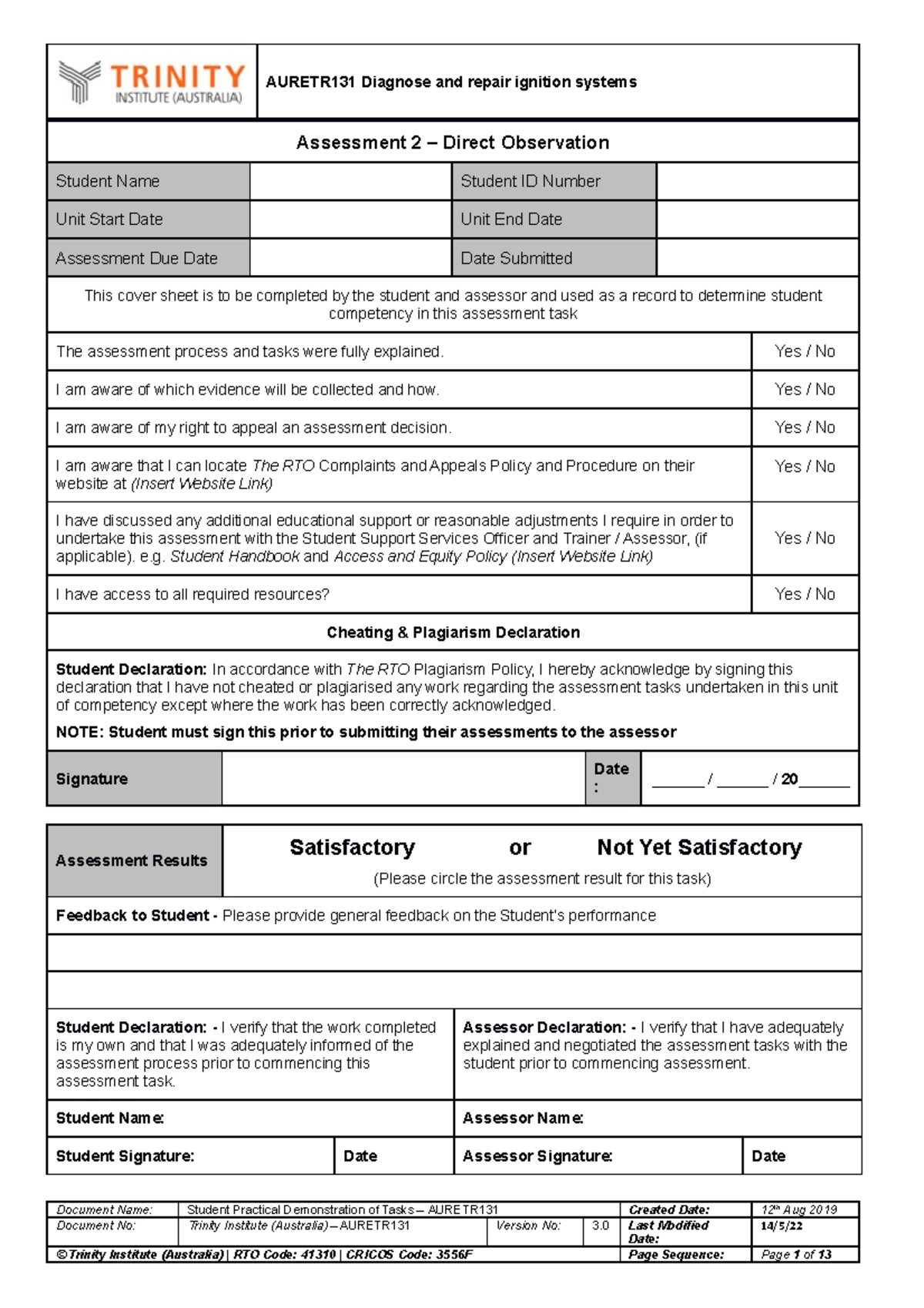Auretr 131 Assessment 2 Practical Knowledge Tasks V3 ...
