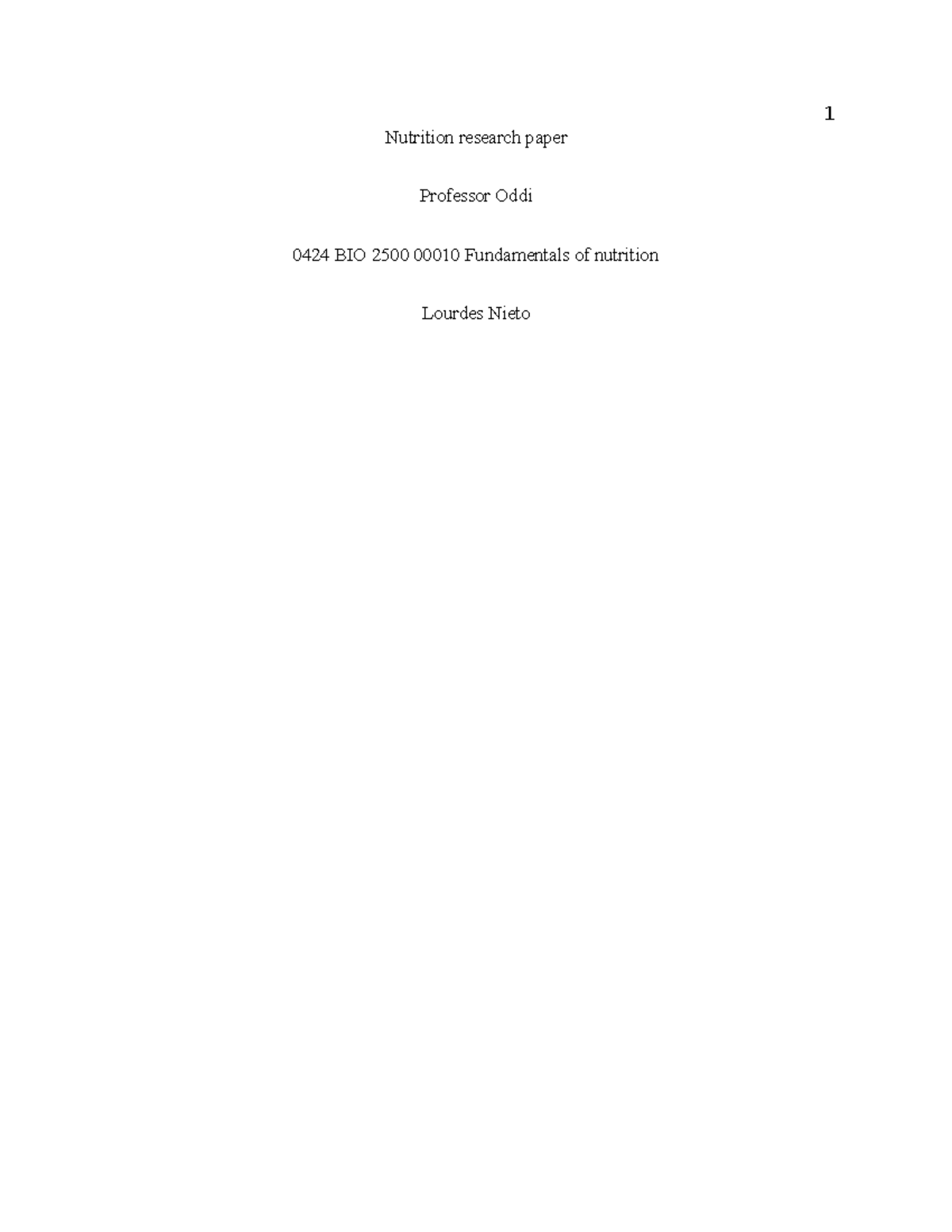 Nutrition Research Paper - Nutrition research paper Professor Oddi 0424 ...