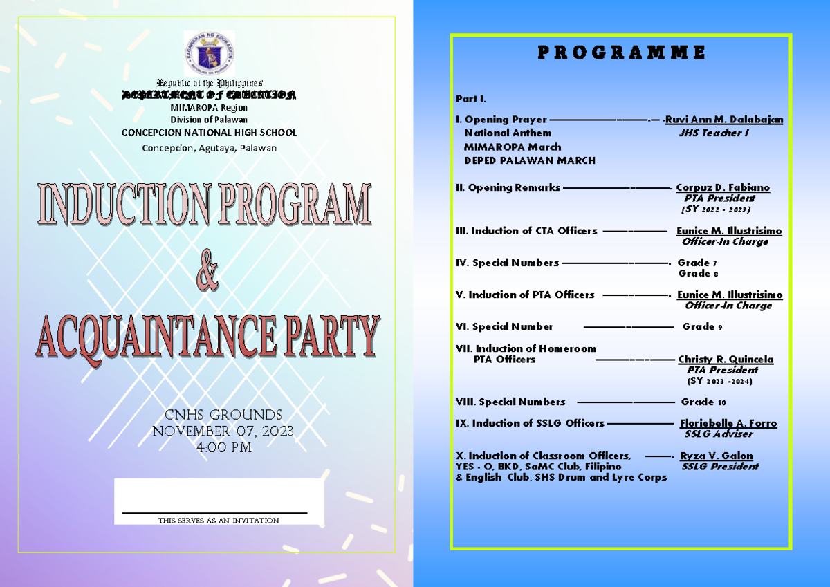Induction-Program - This serves as an invitation Cnhs Grounds November ...