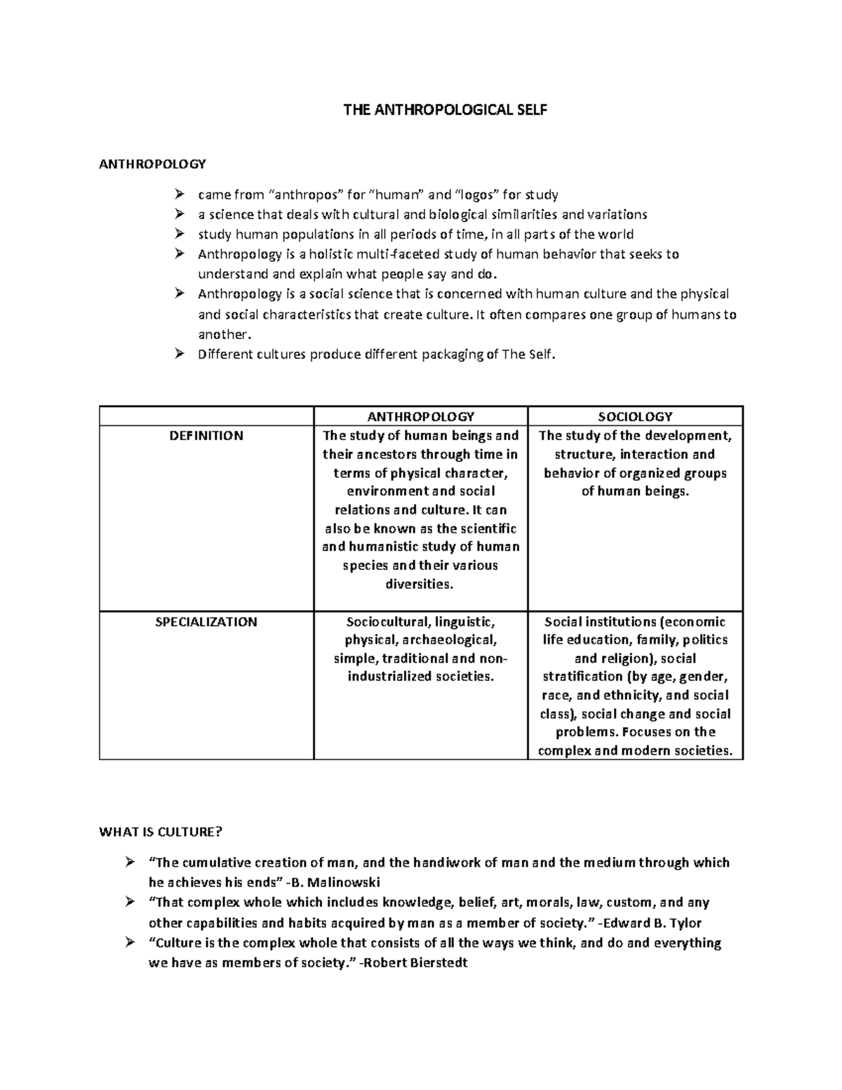 The Anthropological Self PART1 - THE ANTHROPOLOGICAL SELF ANTHROPOLOGY ...