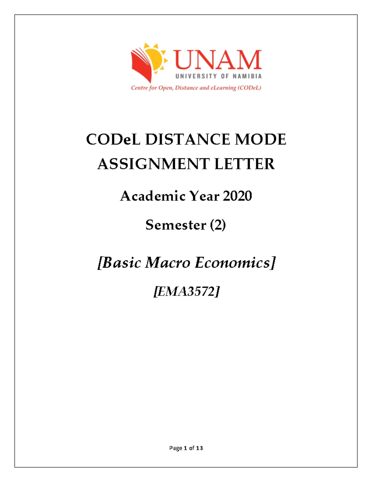 2020 Distance Assignments - EMA3572 - Basic Macro Economics - Warning: TT: undefined function ...