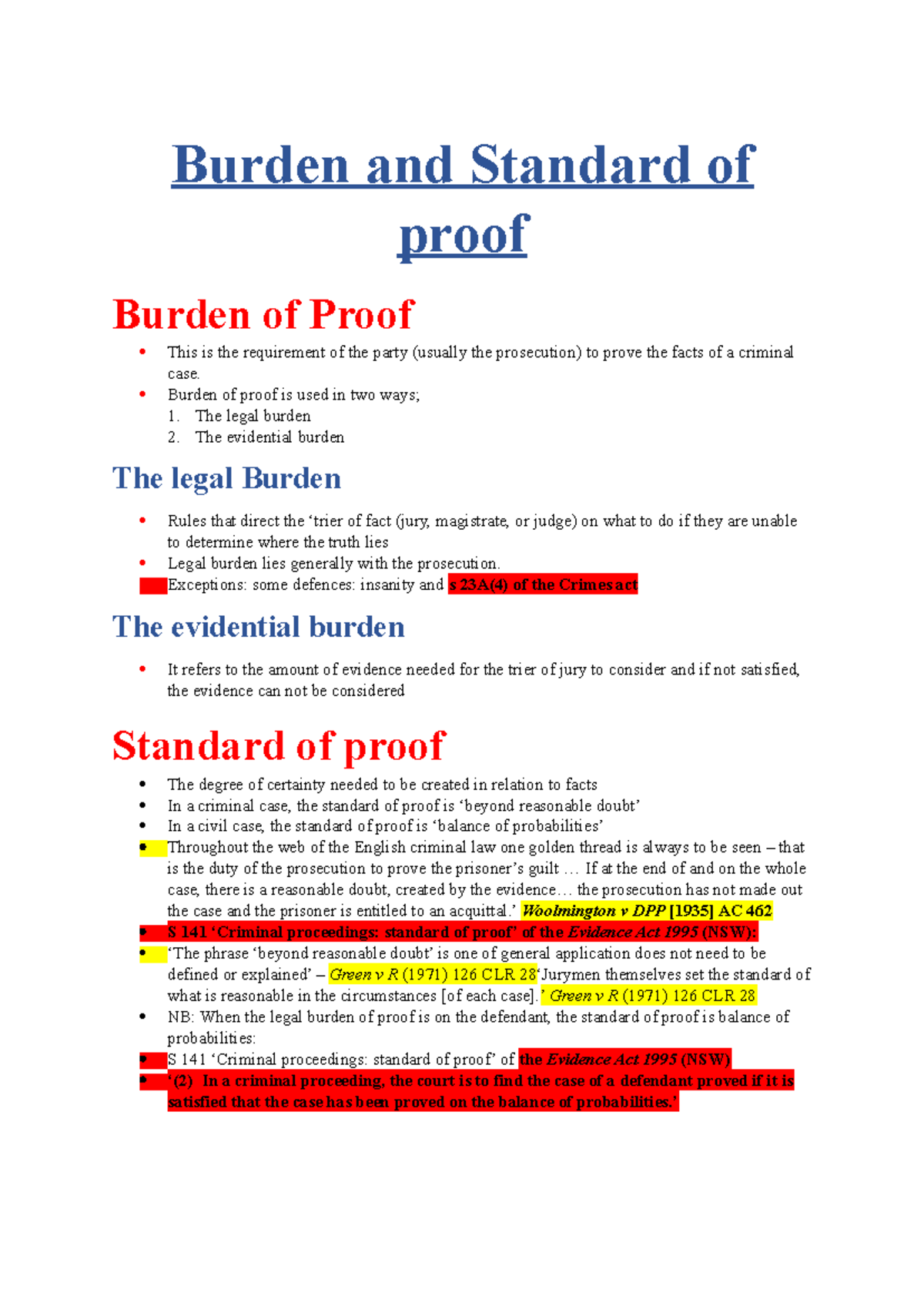 Module 2 principles of criminal responsibility - Burden and Standard of ...