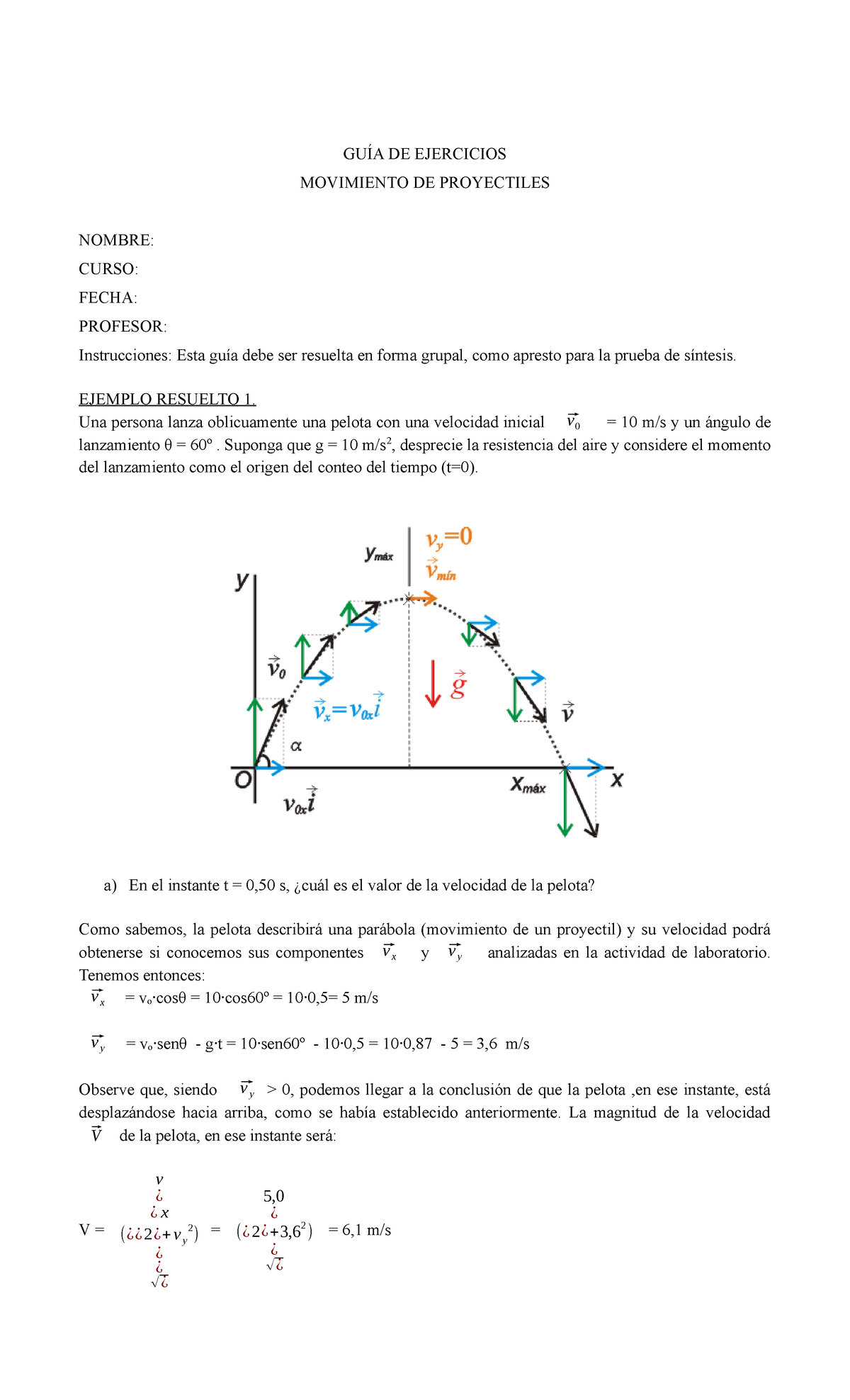 GUIA DE Ejercicios Resueltos Movimiento DE Proyectiles - DE EJERCICIOS ...