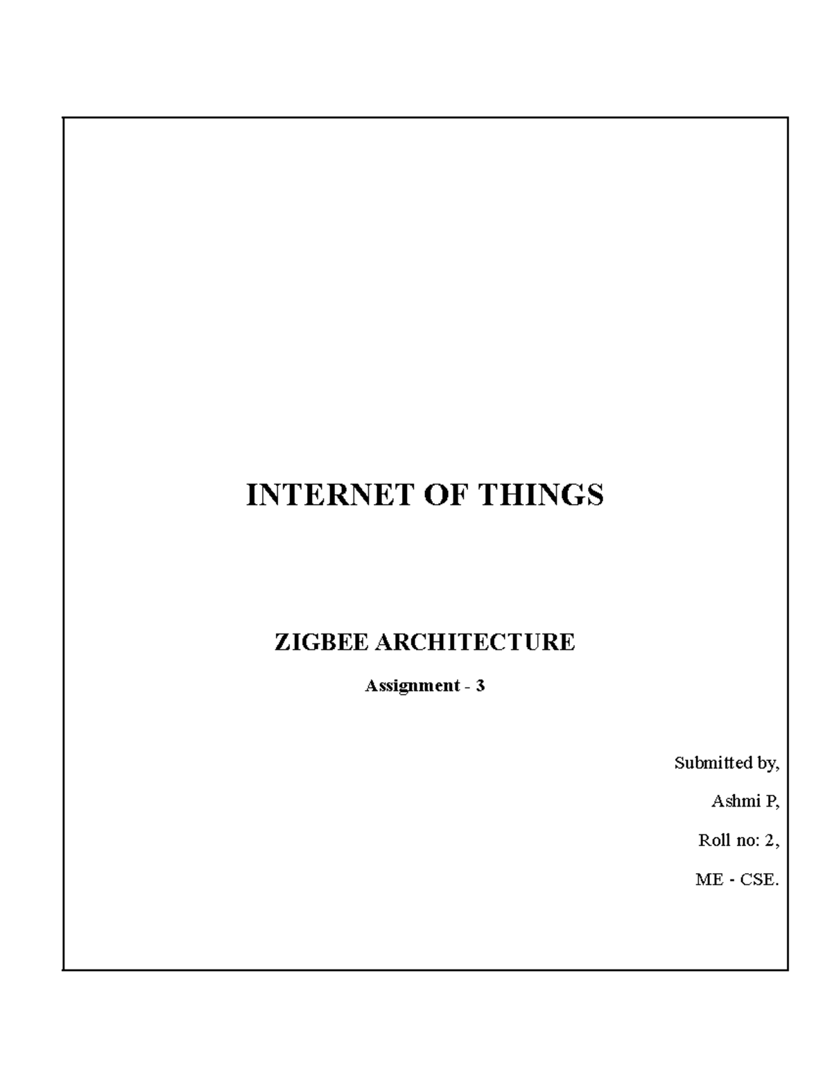Iot 3 Iot Assignments Internet Of Things Zigbee Architecture Assignment 3 Submitted By