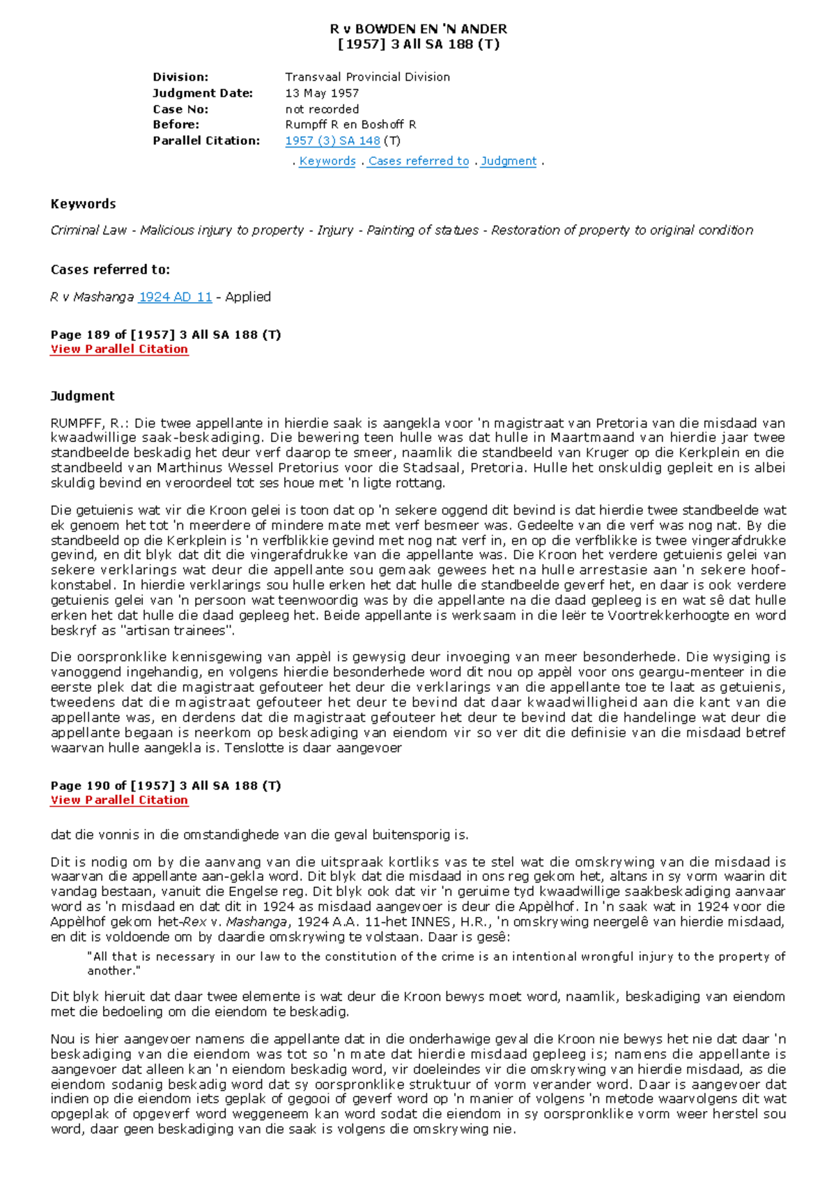 R v Bowden EN 'N Ander [1957] 3 All SA 188 (T) - R v BOWDEN EN 'N ANDER [1957] 3 All SA 188 (T ...