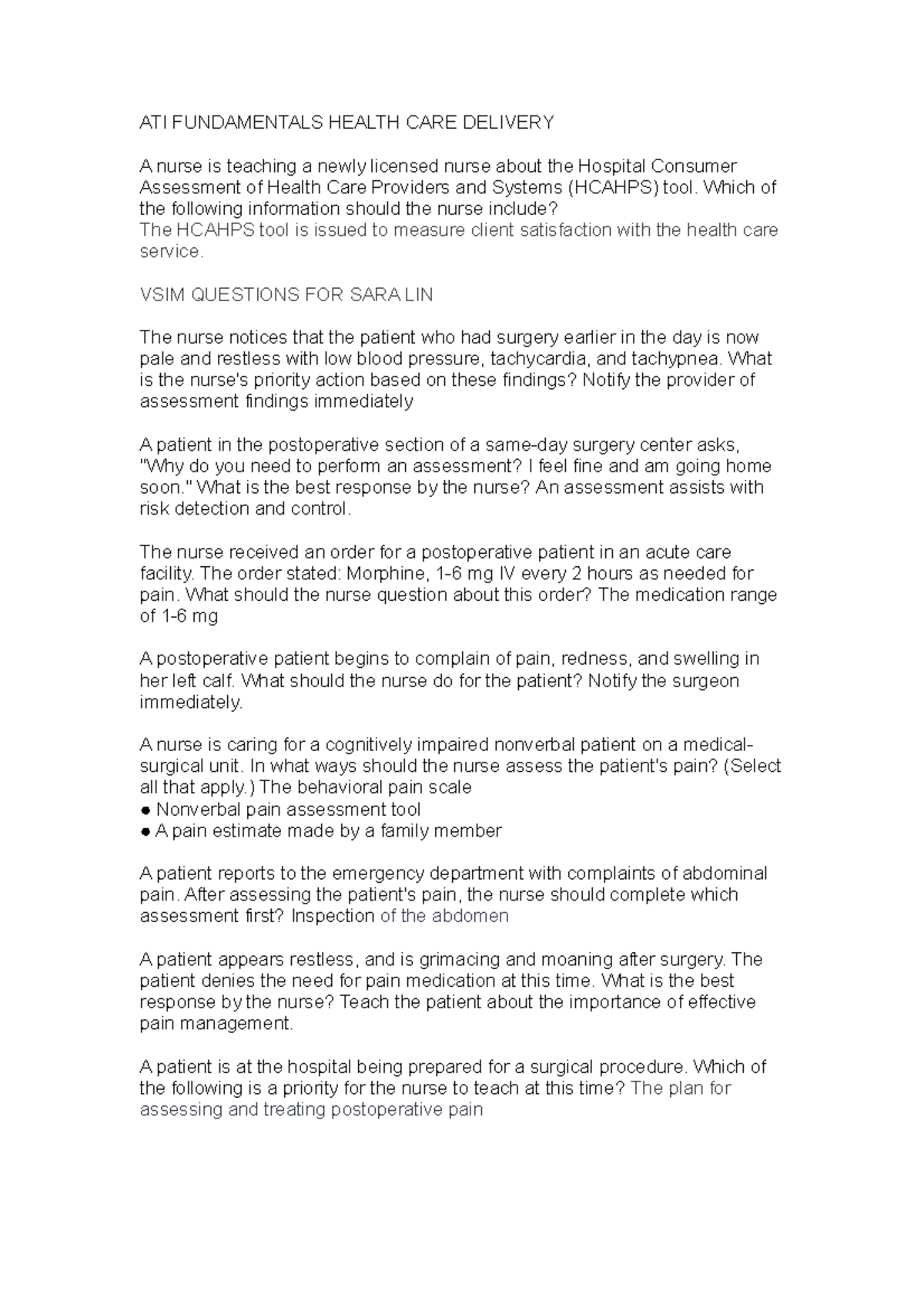 ATI Fundamentals Health CARE Delivery - ATI FUNDAMENTALS HEALTH CARE ...