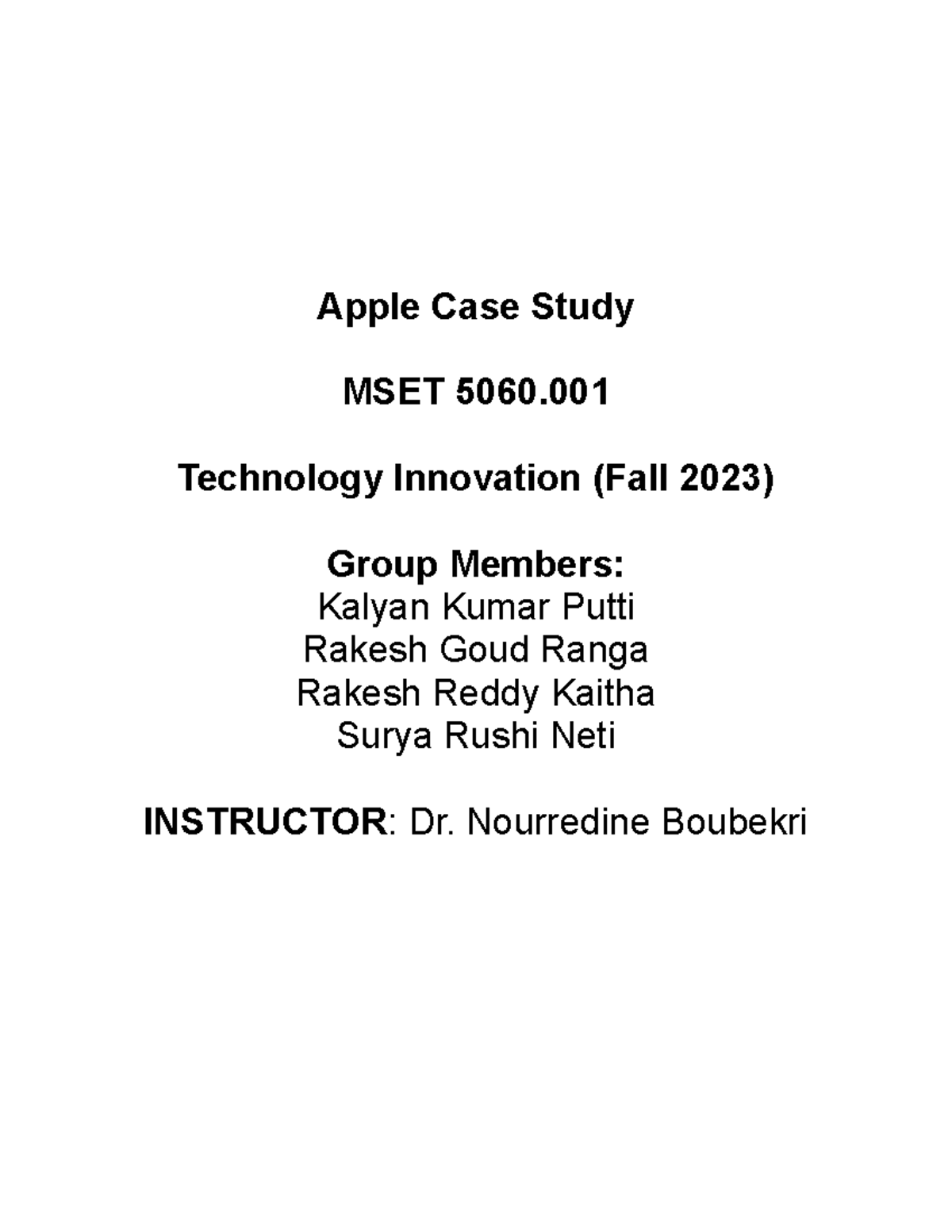 Apple case study assignment - Apple Case Study MSET 5060. Technology ...