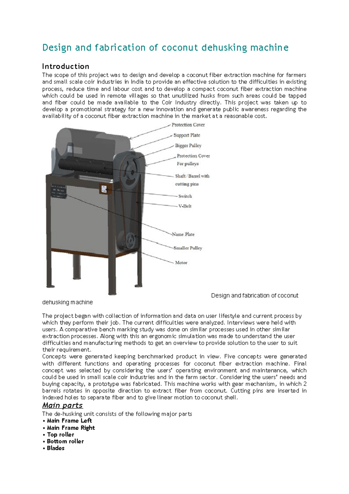 Projects based on Coconut dehusking machine - Design and fabrication of ...
