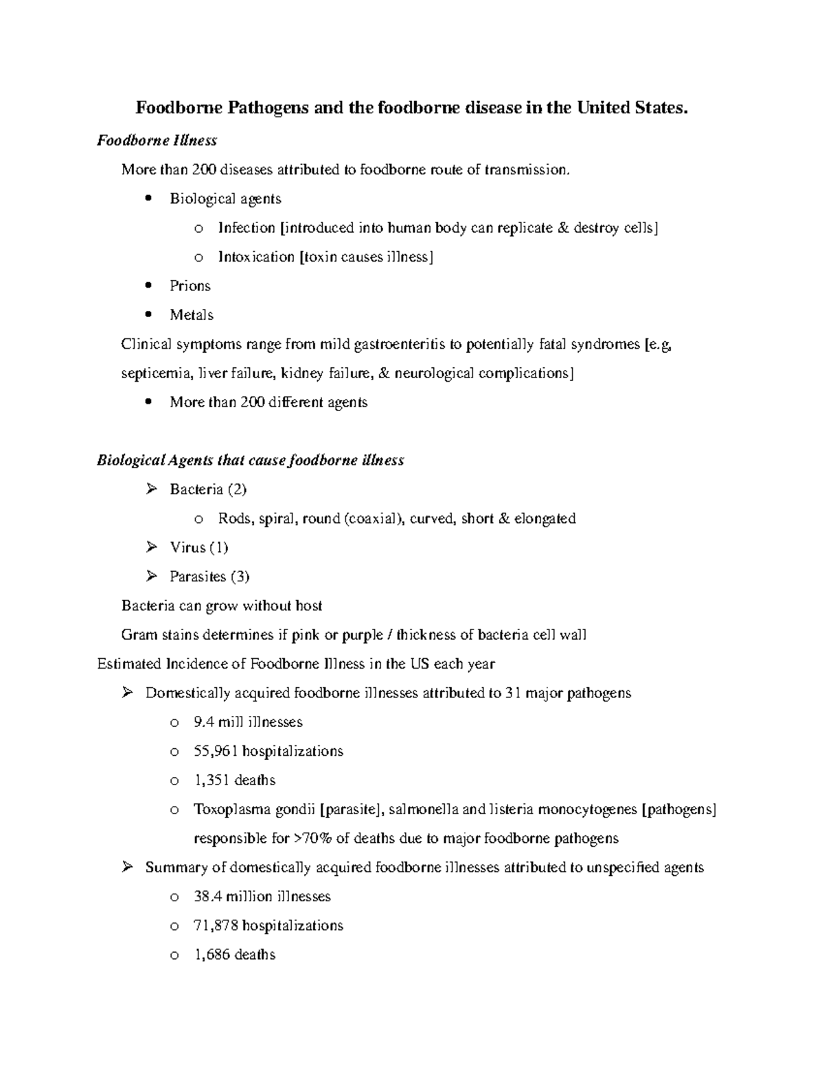 Quiz 4 - Lecture notes 7-10 - Foodborne Pathogens and the foodborne ...