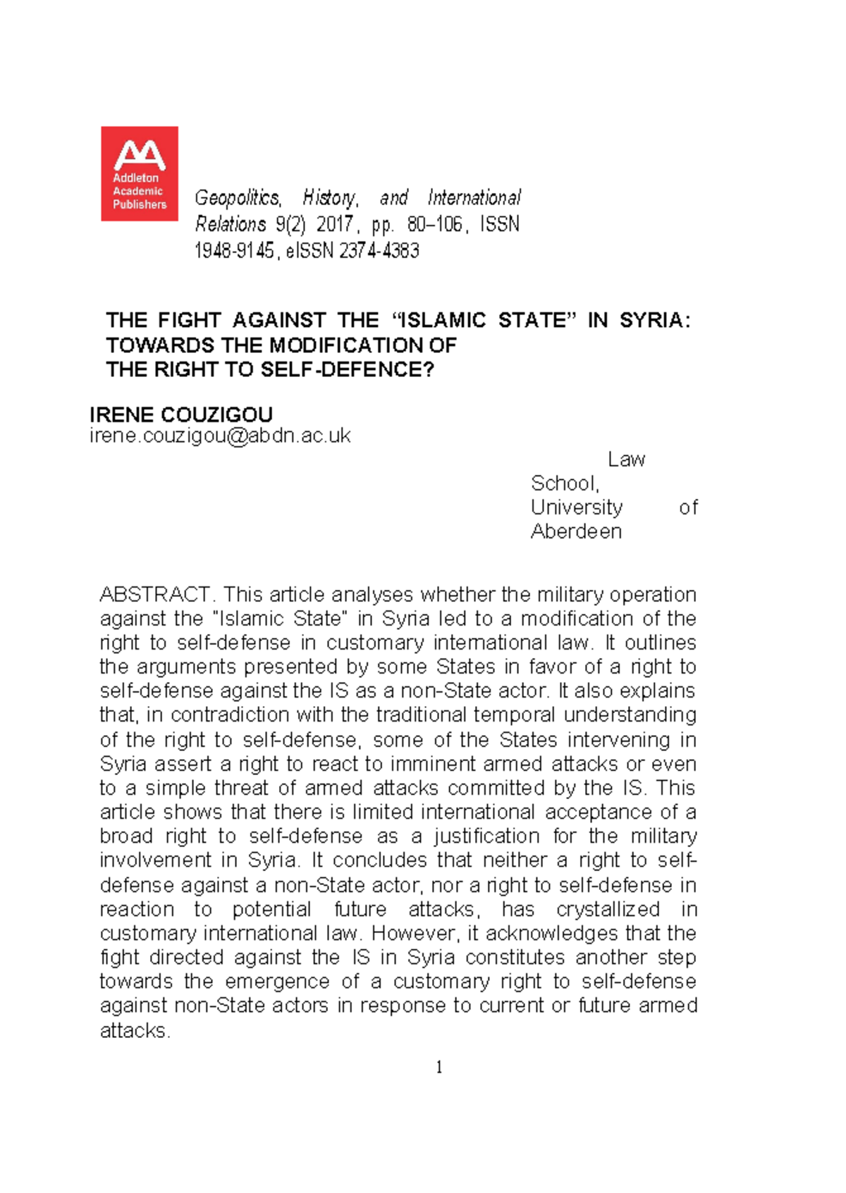 Reading 2- Irene reports - Geopolitics, History, and International ...