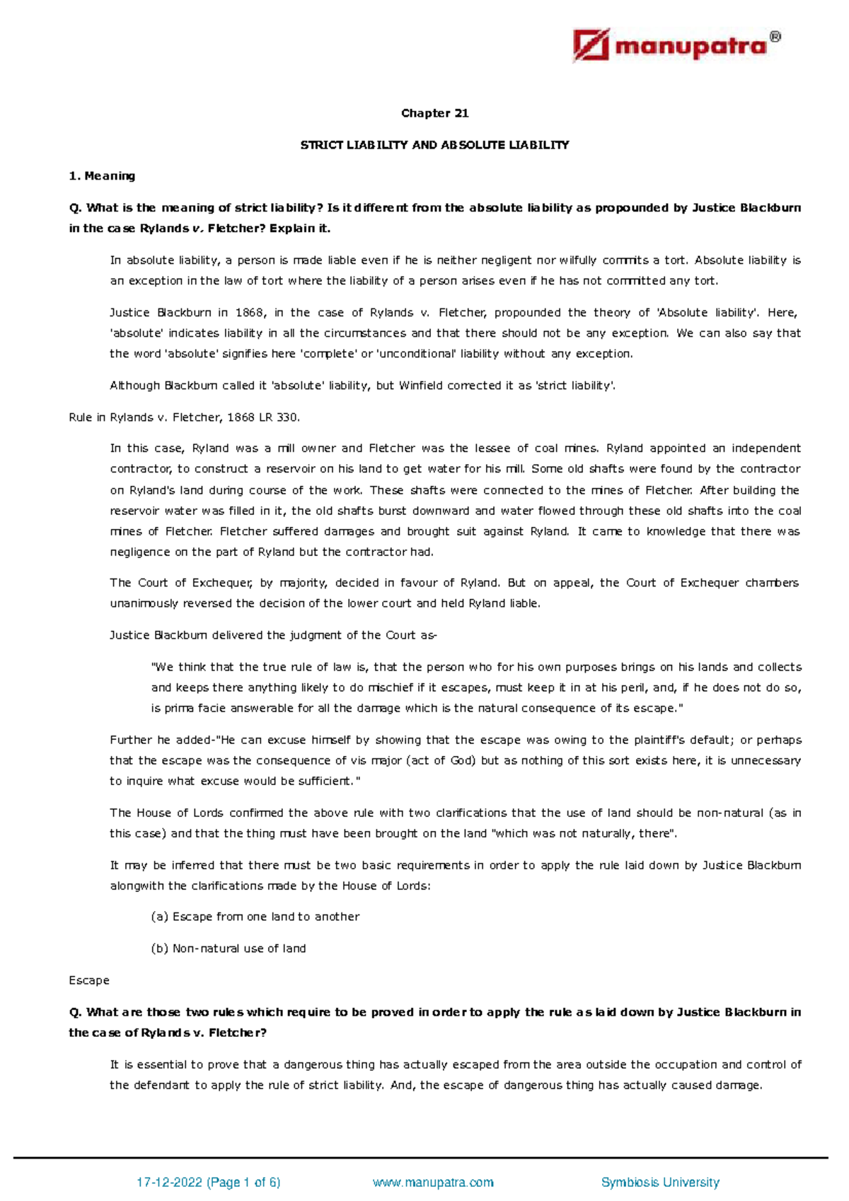 Chapter 21 - none - Chapter 21 STRICT LIABILITY AND ABSOLUTE LIABILITY ...