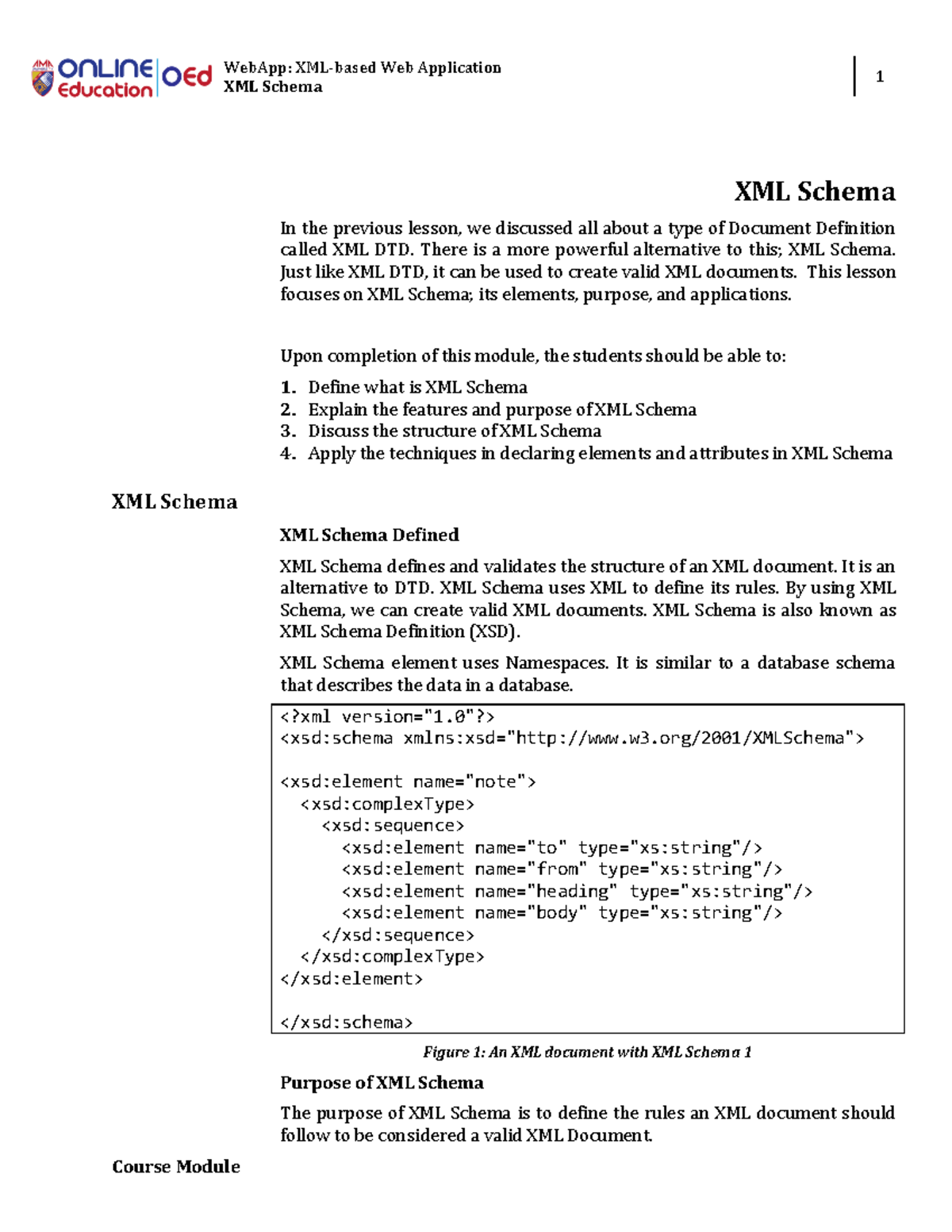 W11 Lesson 9 - XML Schema - Module - WebApp: XML-based Web Application XML Schema 1 Course ...