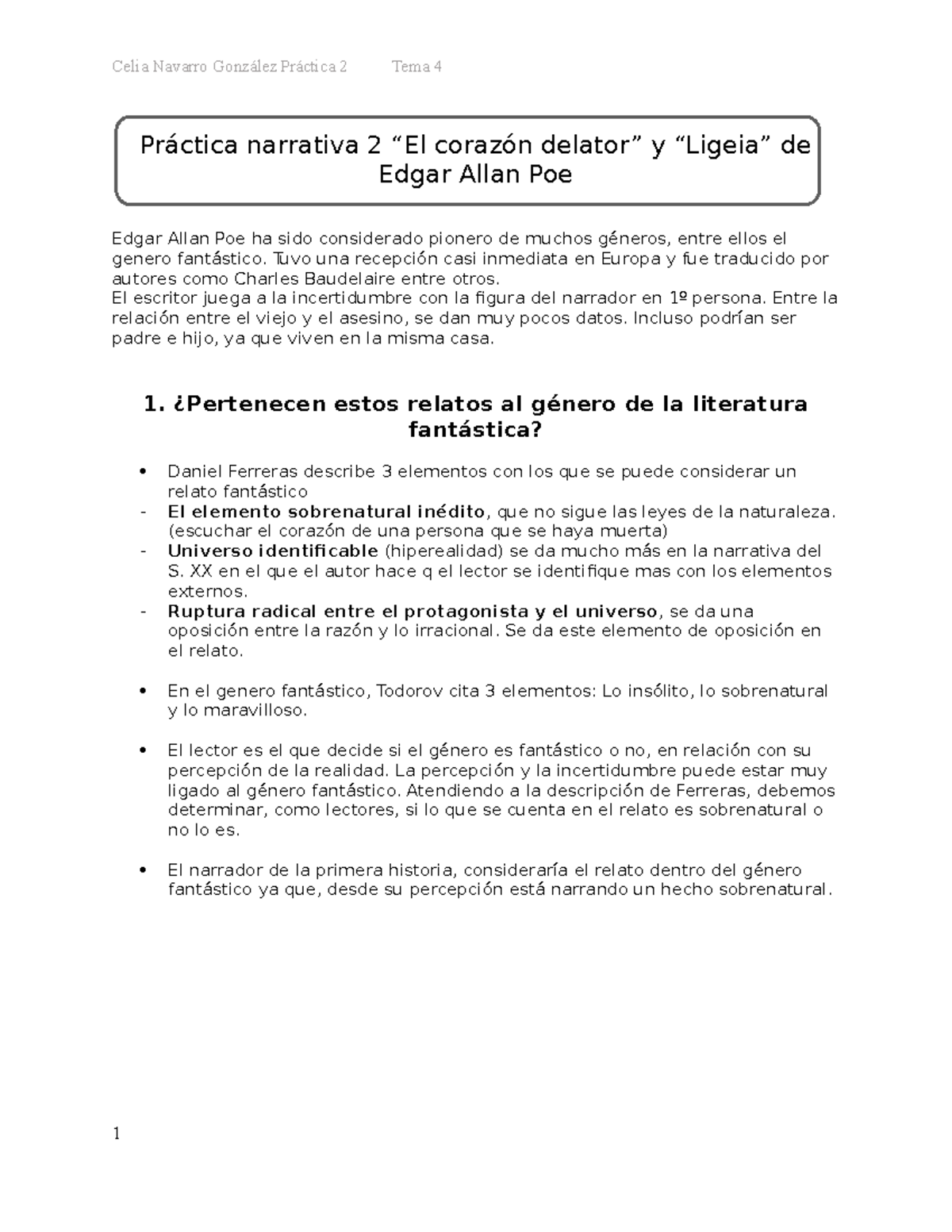 “El corazón delator” y “Ligeia” de Edgar Allan Poe copia - Celia ...