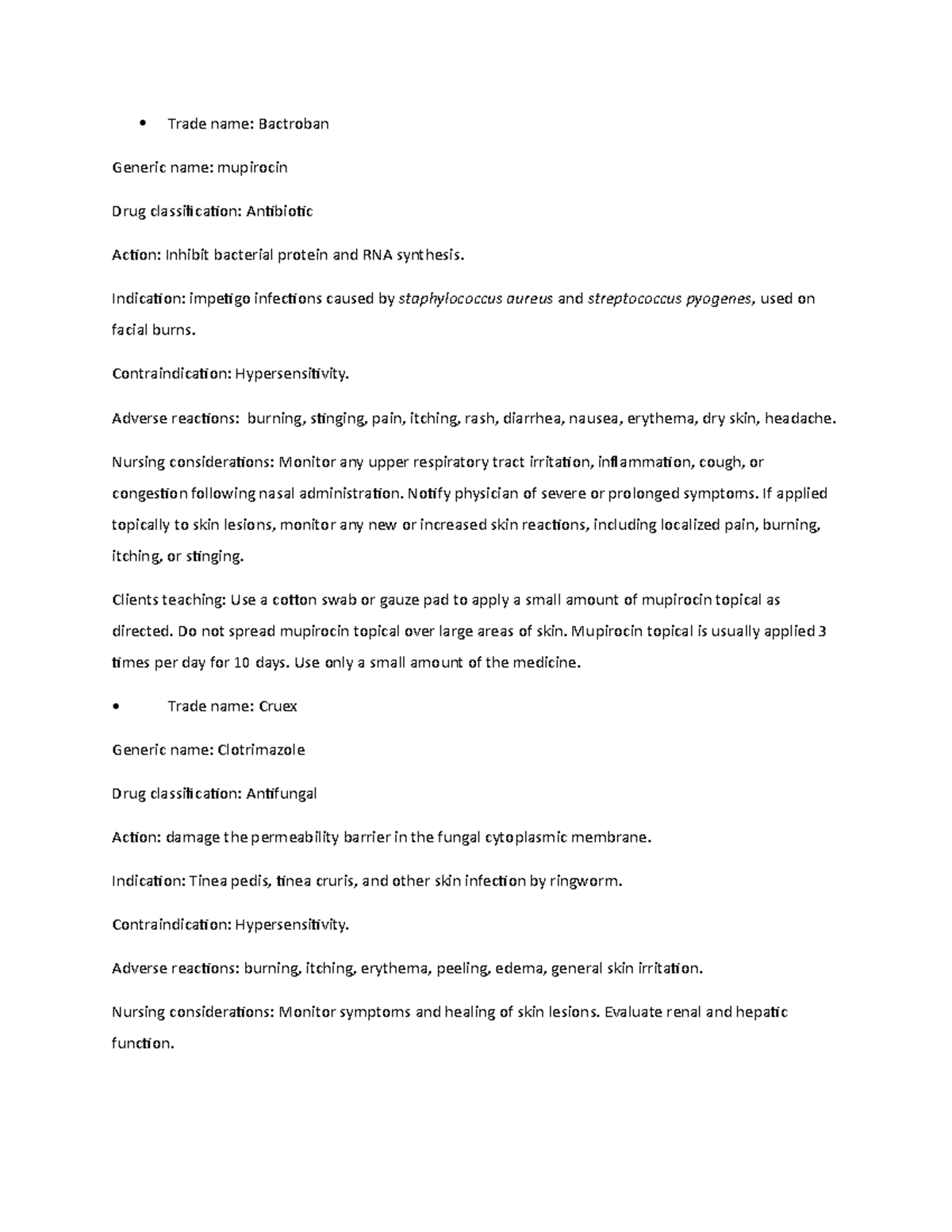 Drug Card 7 - pharmacology drug card - Trade name: Bactroban Generic ...