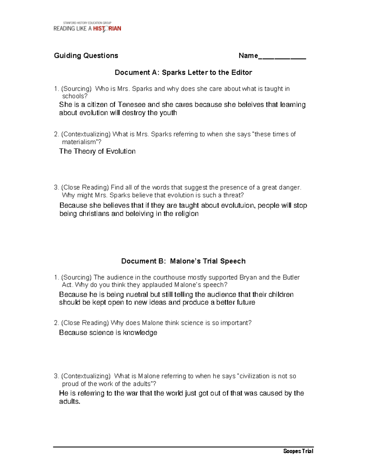 Questions and graphic organizer Scopes Trial 3 - Scopes Trial Guiding ...
