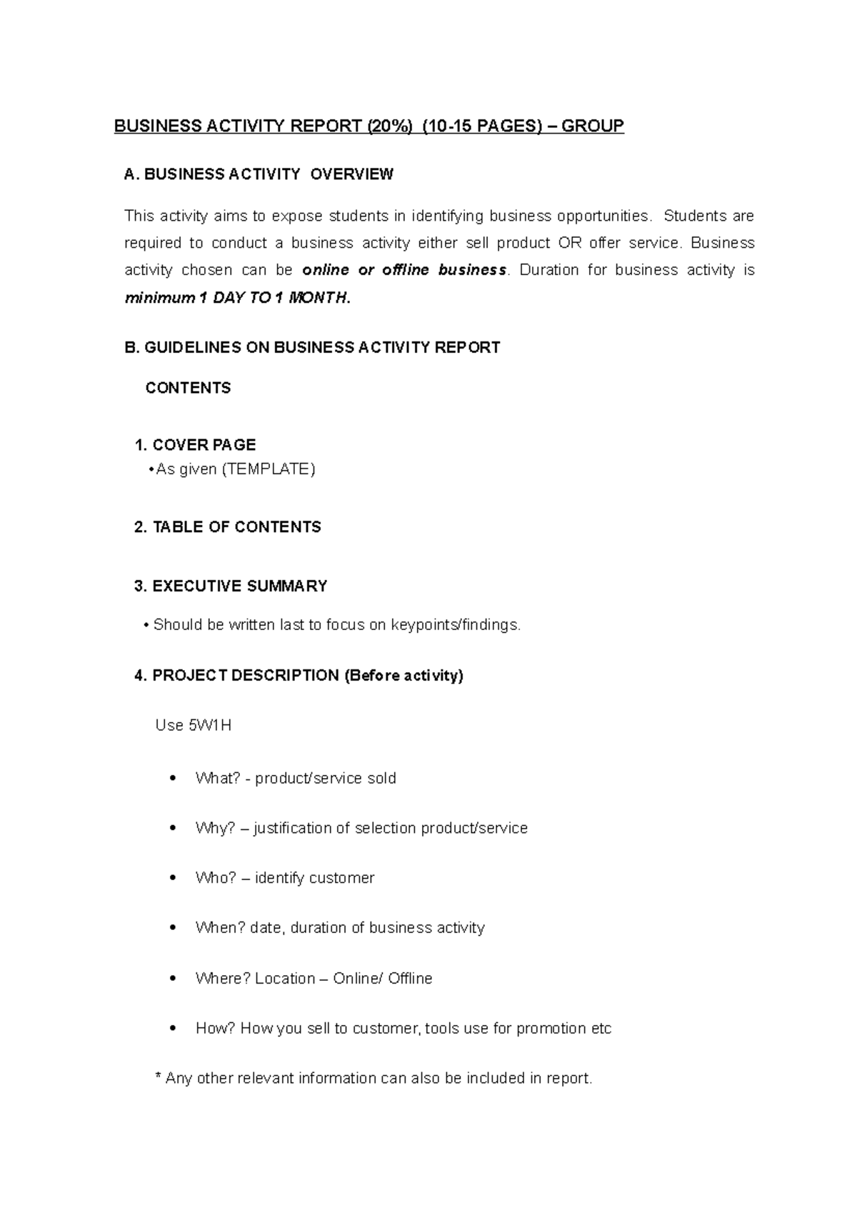 Guidelines Business Activity Report ENT300 - BUSINESS ACTIVITY REPORT ...