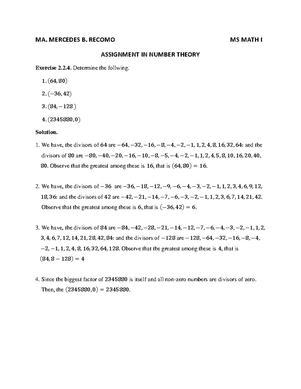 Assignment 4 Module 2 Exercise 2.2.4 - MA. MERCEDES B. RECOMO MS MATH I ...