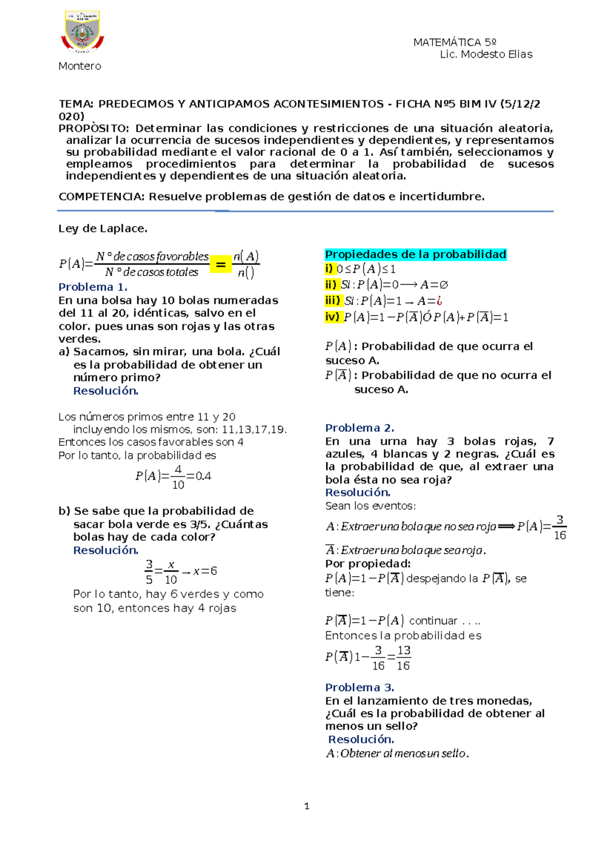Resuelto Tarea 6 Probabilidades - Lic. Modesto Elias Montero TEMA ...